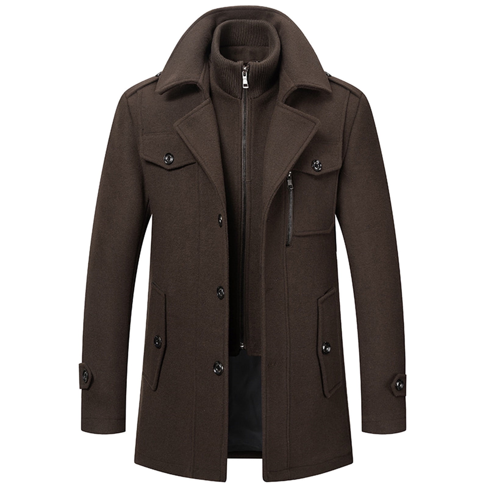 Mens Pea coat Men's Thermal Single Wool Blend Coat Business Peacoat ...