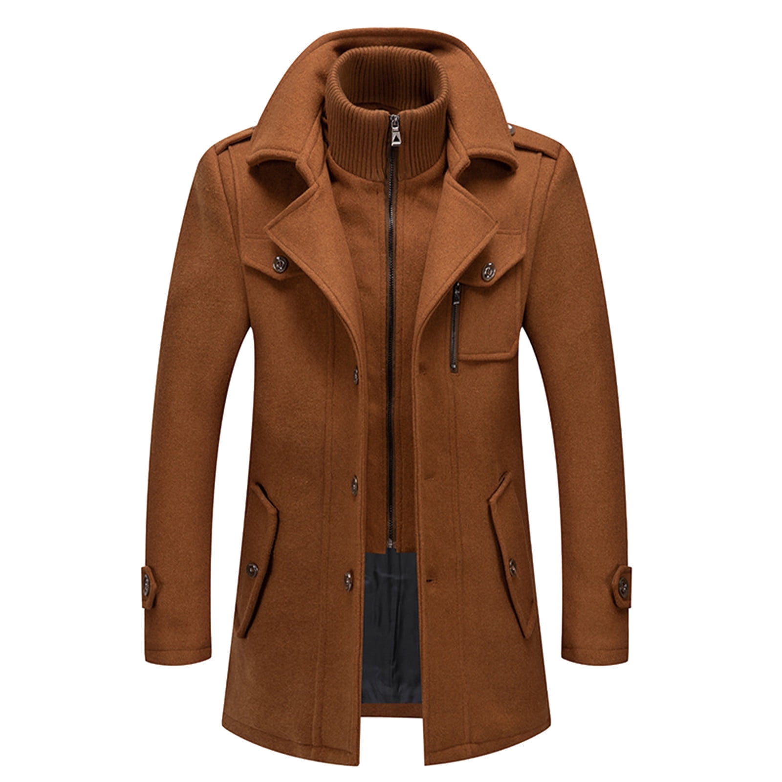 Mens Pea coat Men's Thermal Single Wool Blend Coat Business Peacoat ...