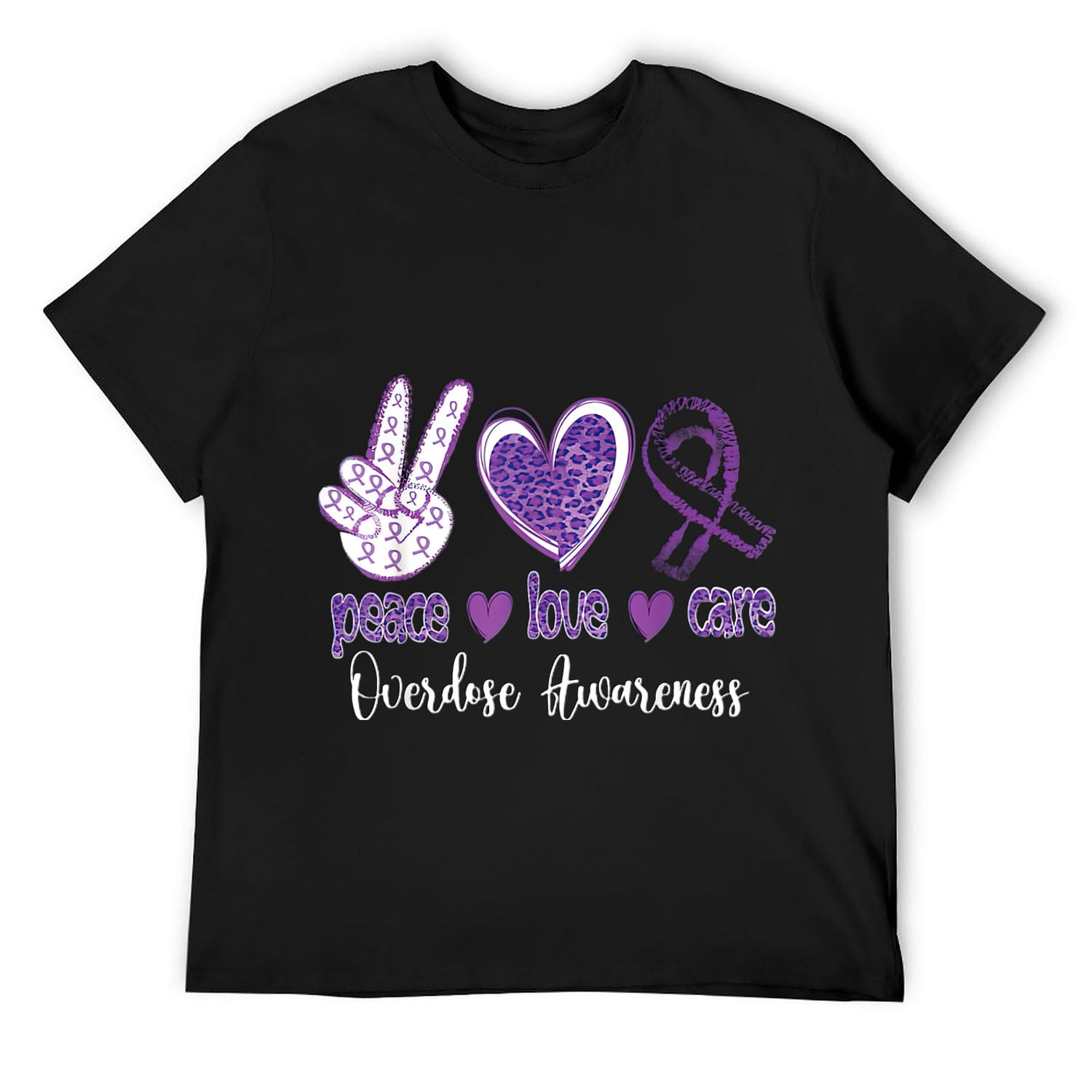 Mens Peace Love Overdose Awareness Purple Ribbon Drug Addiction T-Shirt ...