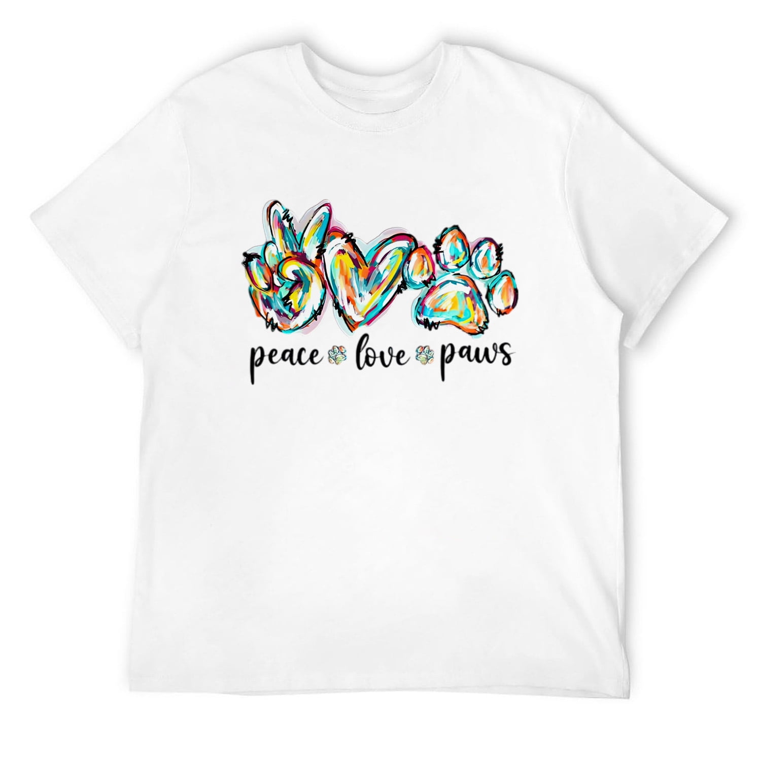 Mens Peace Love Paws Cute Dog Cat Pet Mom Boho Rainbow Fur Lovers Short ...