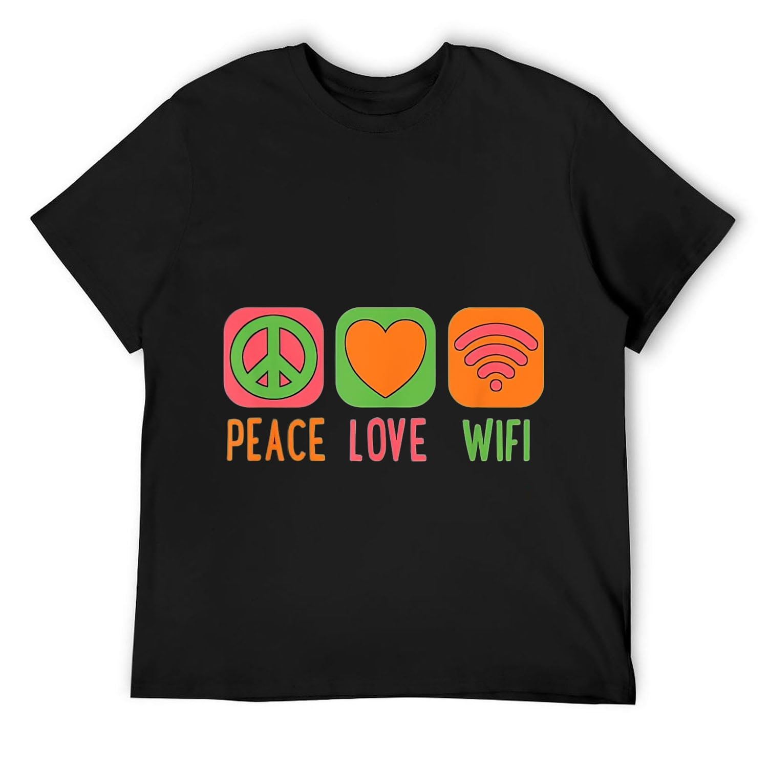 Mens Peace Love WiFi Funny Groovy Hippie 60s 70s Meme T-Shirt Black M ...