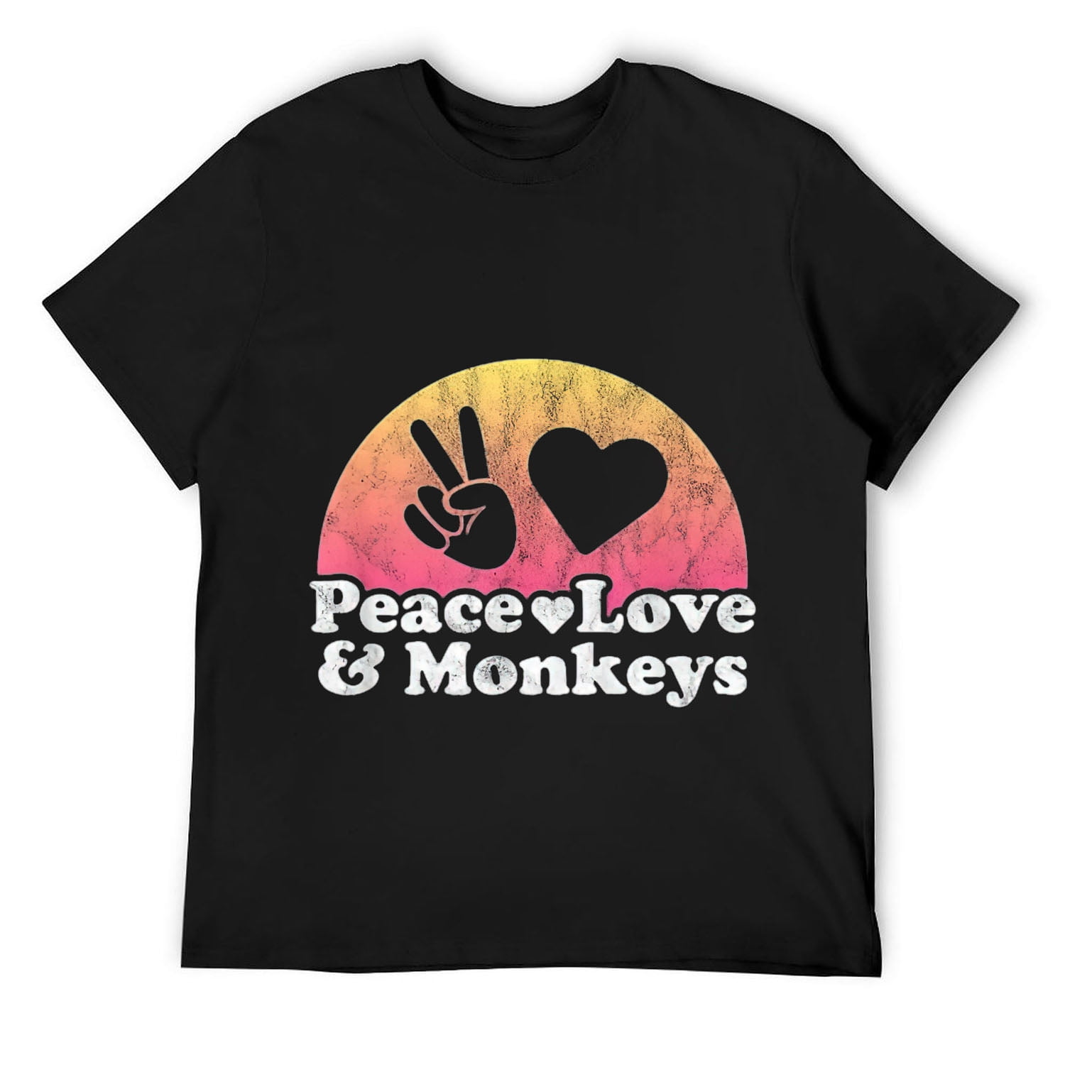 Mens Peace Love and Monkeys Monkey T-Shirt Black Small - Walmart.com