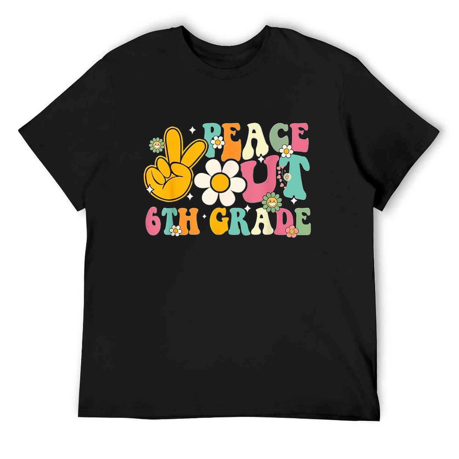 Mens Peace Out 6th Grade Graduation Last Day Of School Groovy T-Shirt ...