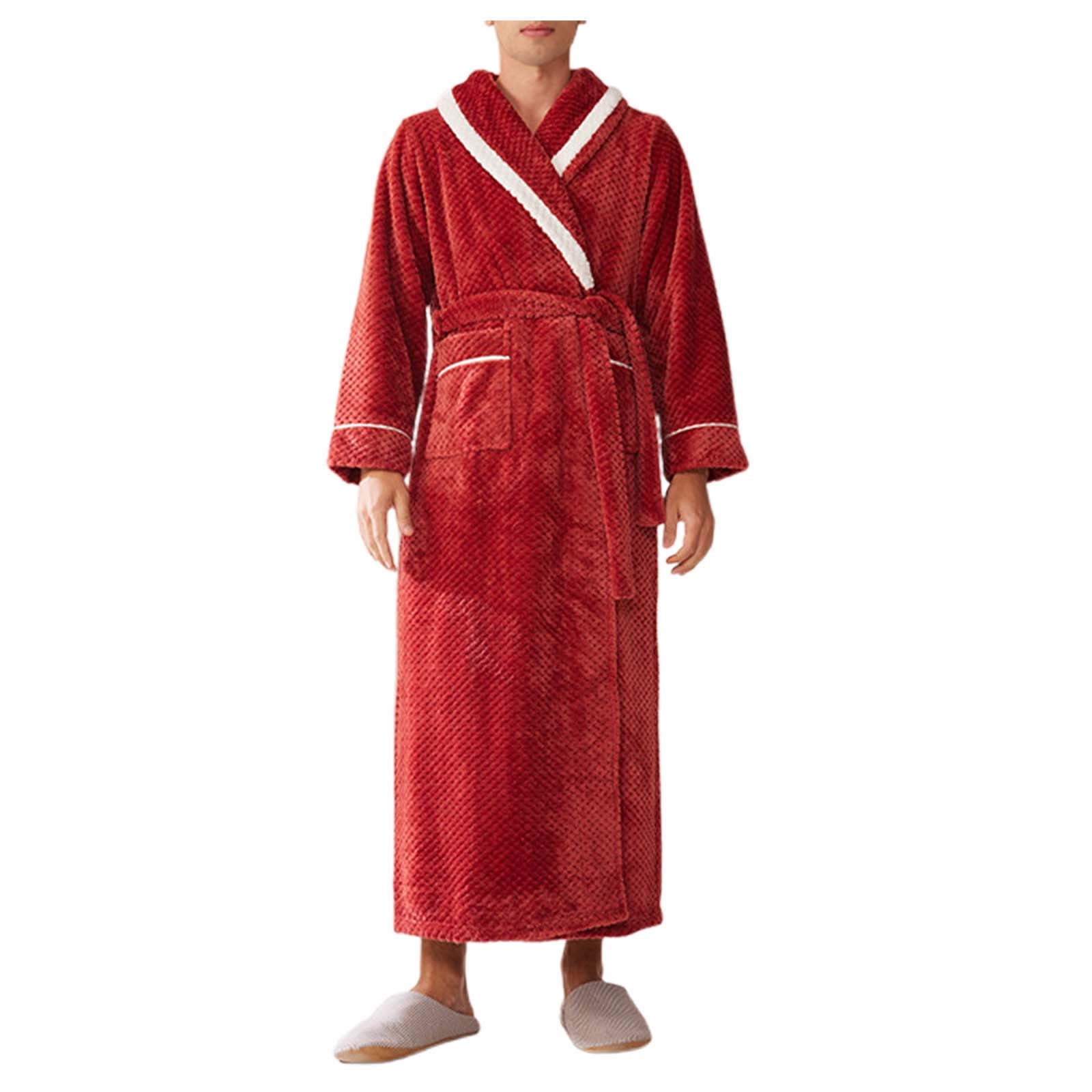 Mens Pjs Sets Mens Fuzzy Robe Mid Length Bathrobe Belted Soft Bath ...