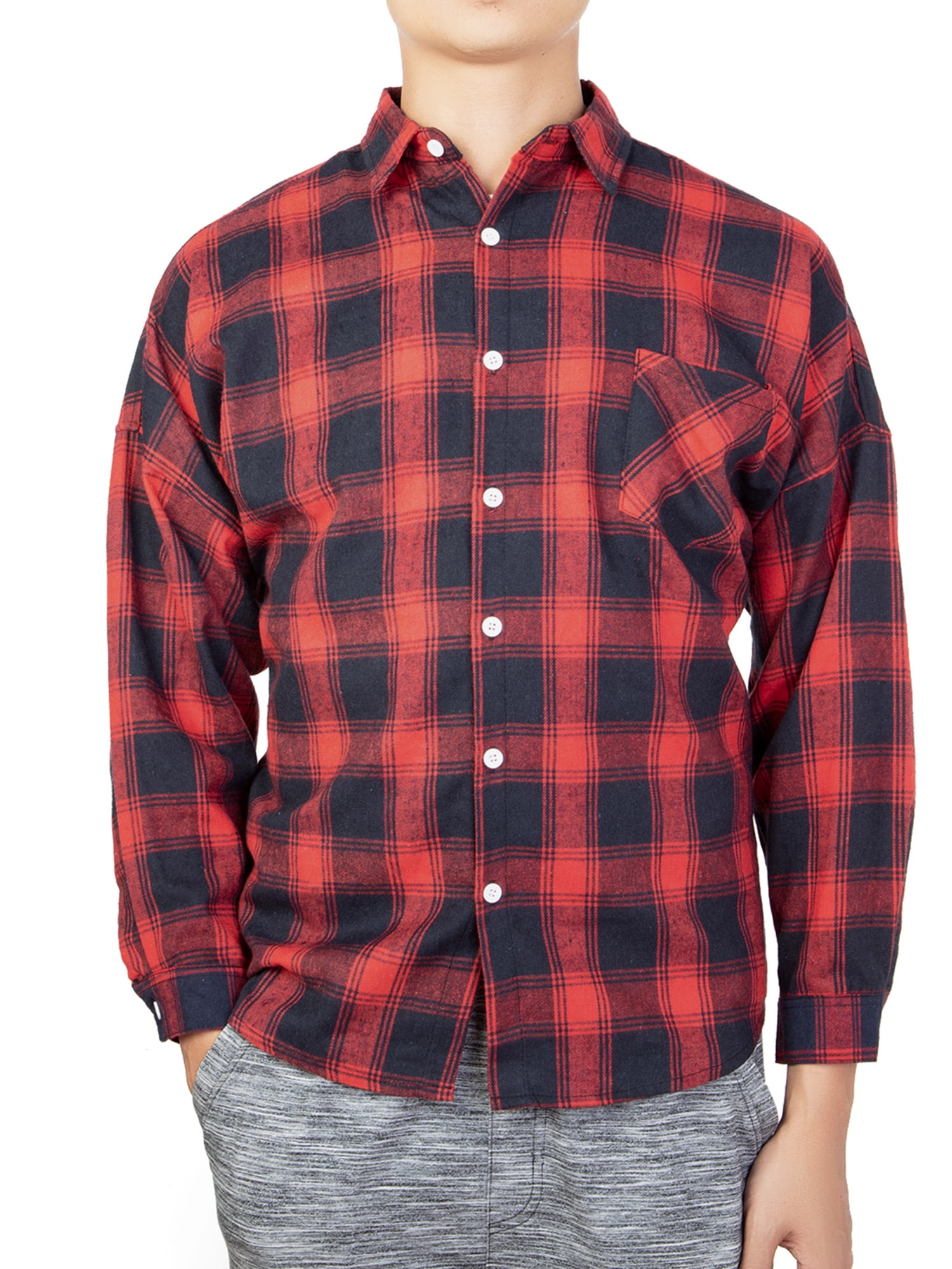 Mens Plaid Button Up Shirt Slim-Fit Long-Sleeve Linen Cotton Pattern ...