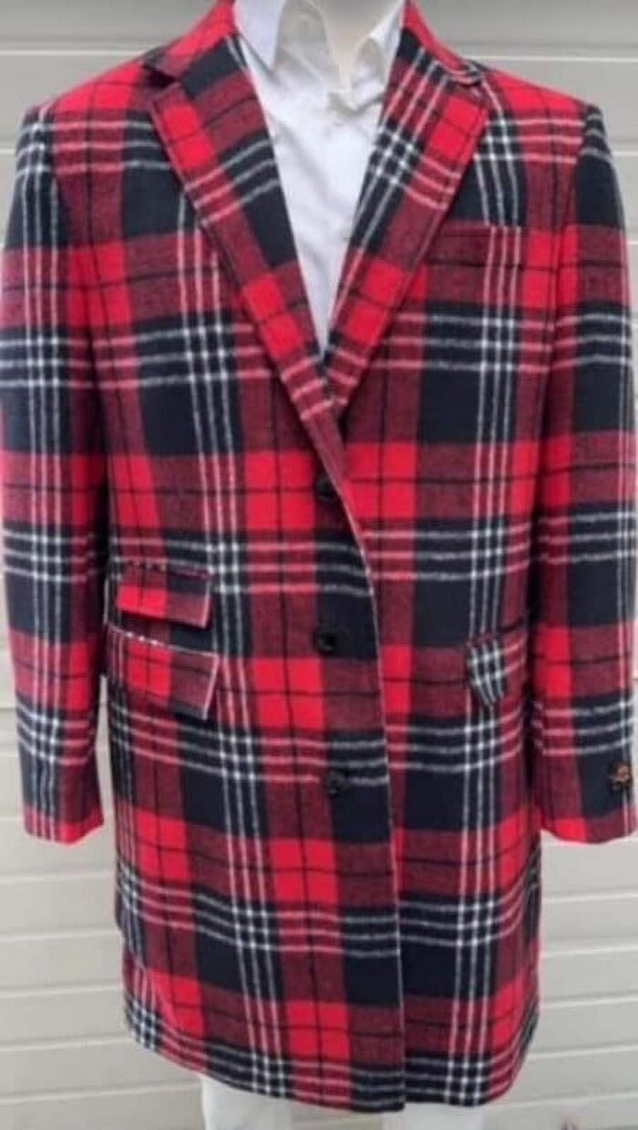 Mens Plaid Overcoat - Checkered Carcoat - Wool Three Quarter Peacoat ...