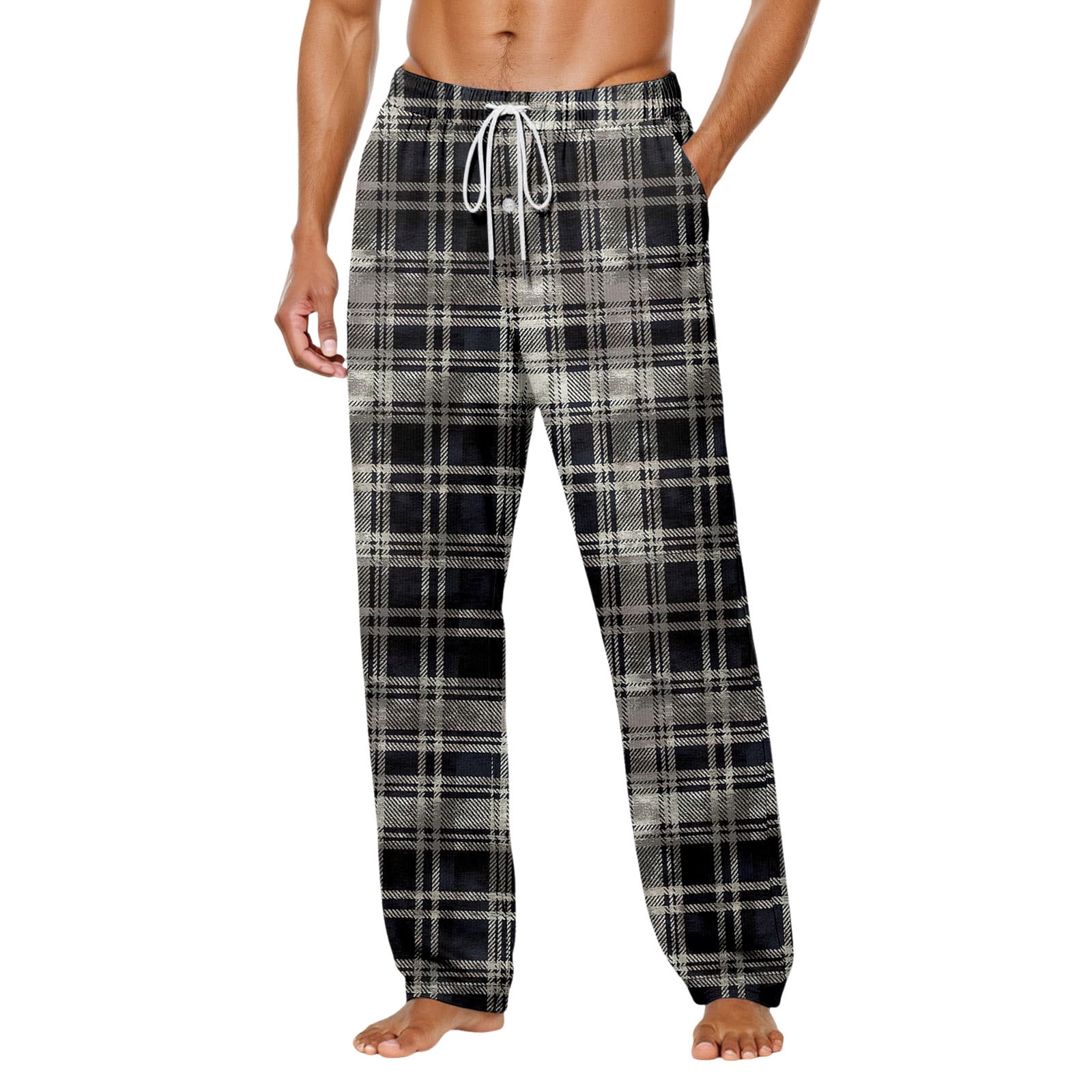 Mens Plaid Pajama Pants Button Front Lounge Sleep Pants Ultra Soft ...