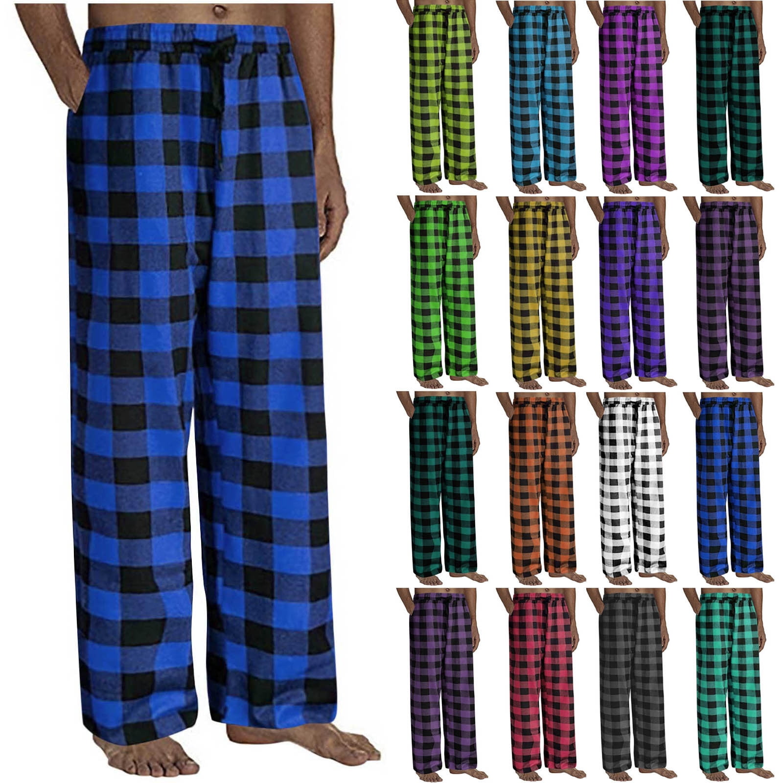 Mens Plaid Pajama Pants Warm Lounge PJ Bottoms Soft Cozy Cotton ...