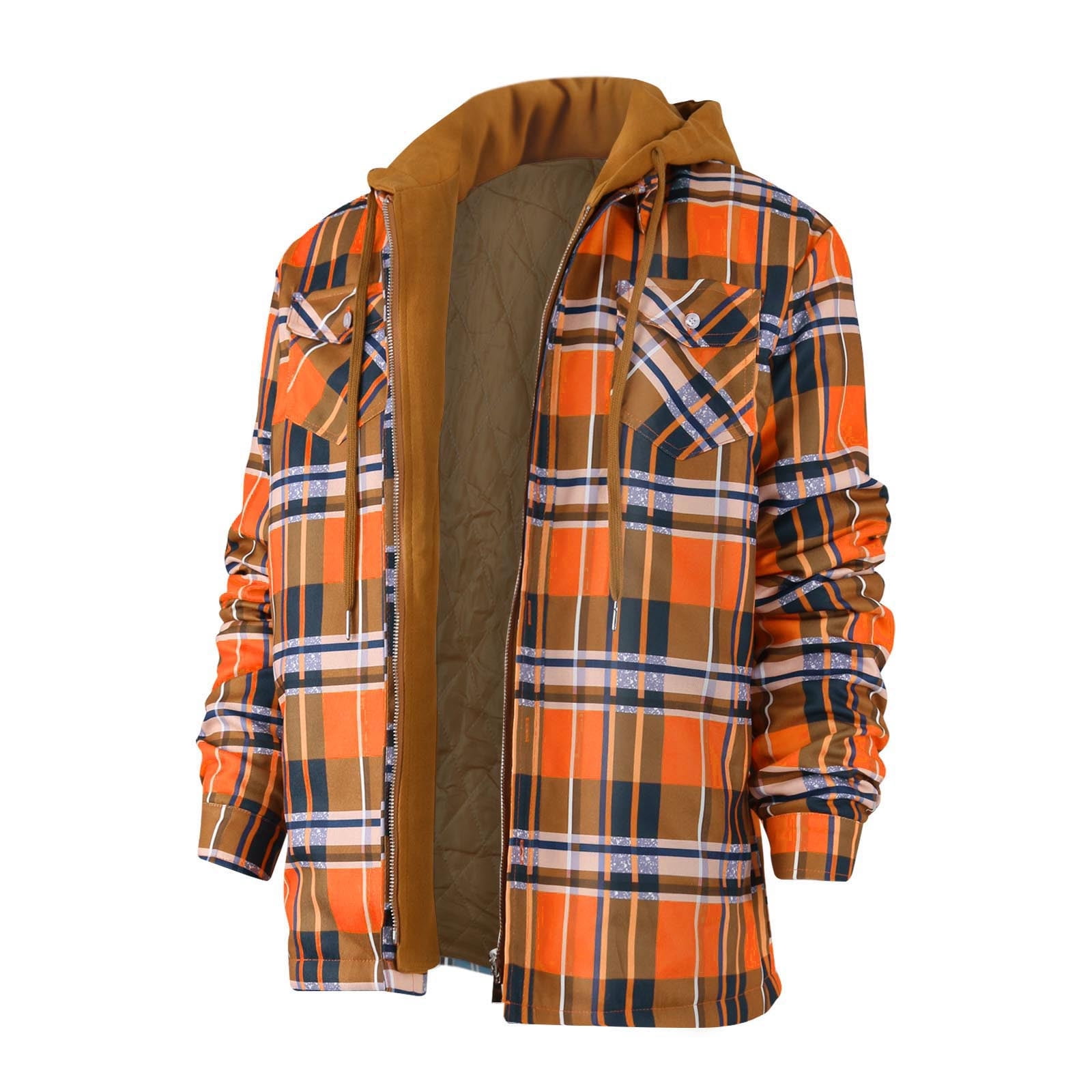 Mens Plaid Quilted Lined Flannel Jacket Button Down Flannel Shirt ...