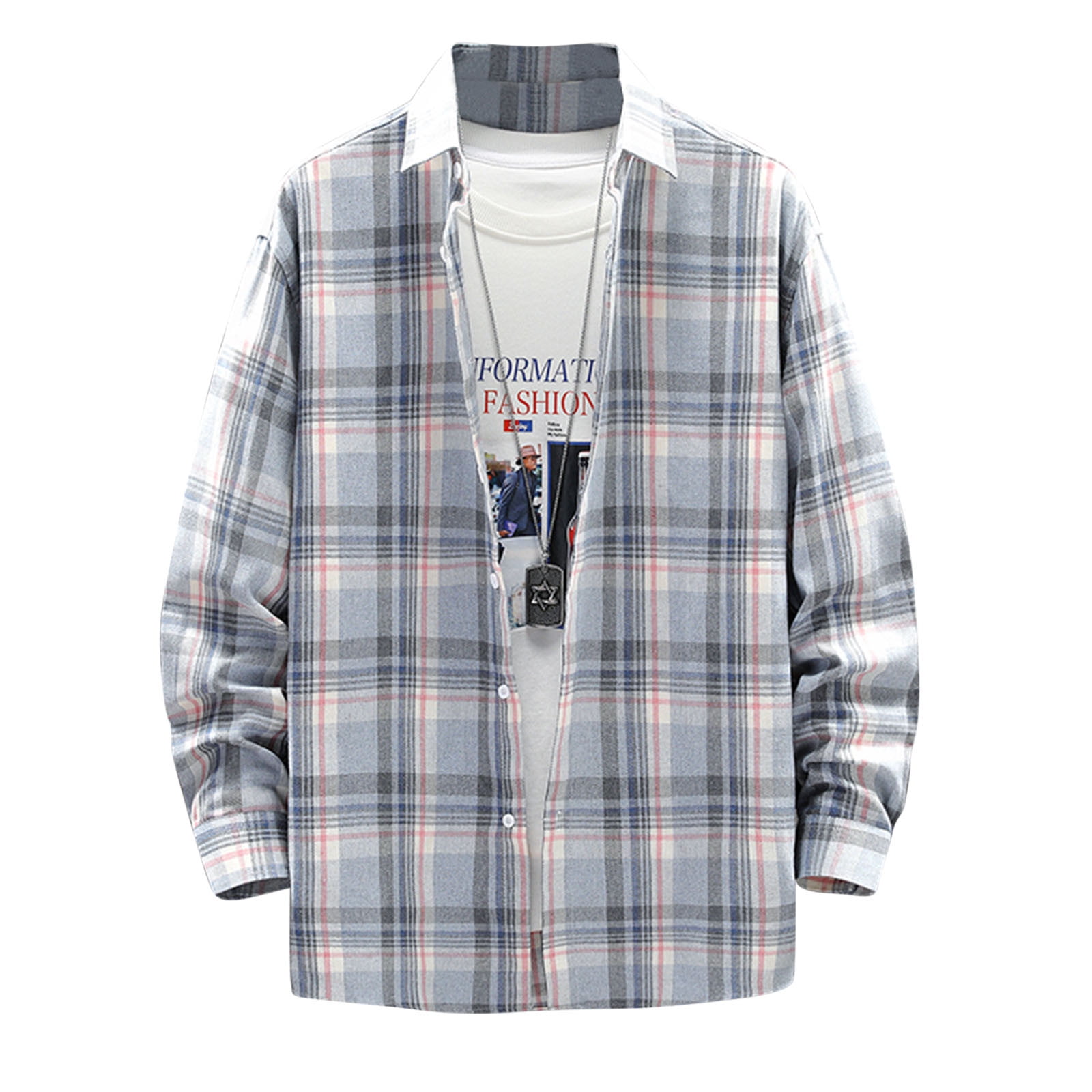 Mens Plaid Shirt,Plaid Shirts,Flannel Plaid Shirt for Men Regular Fit ...