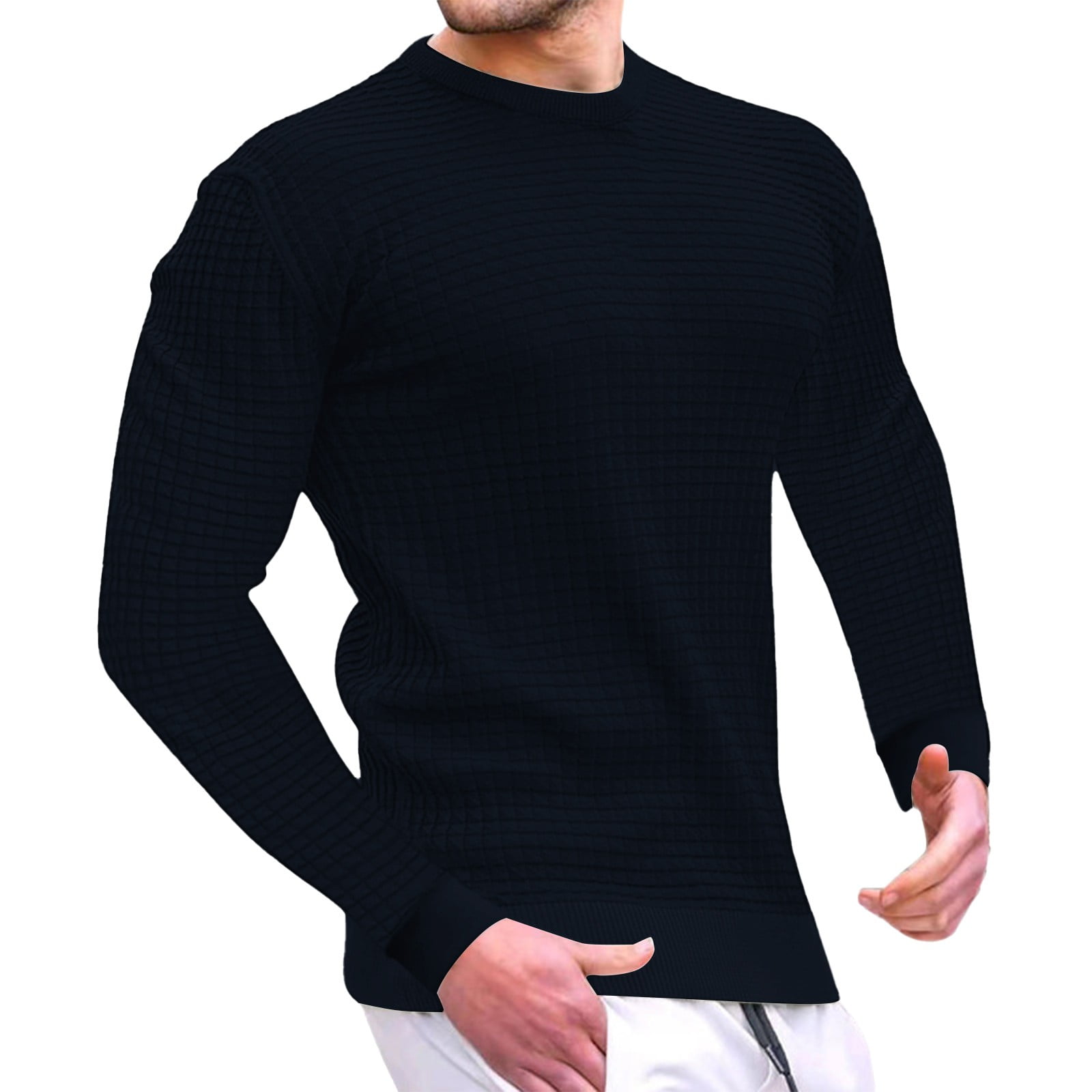 Mens Plain Crewneck Sweatshirt Stand Solid Color Small Square Jacquard ...