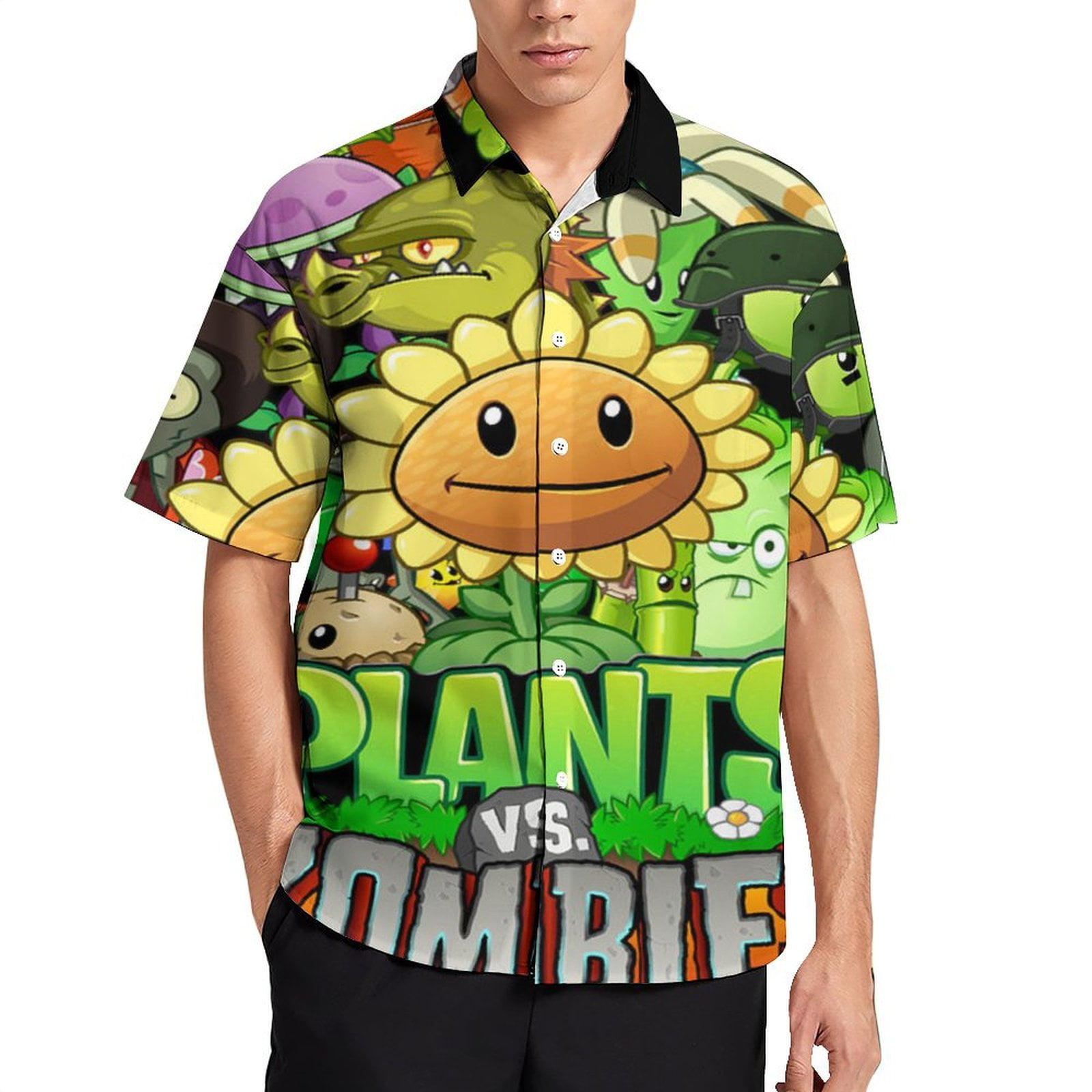 Mens Plants Vs Zombies 3D Print Casual Button Down Short Sleeve Cuba ...