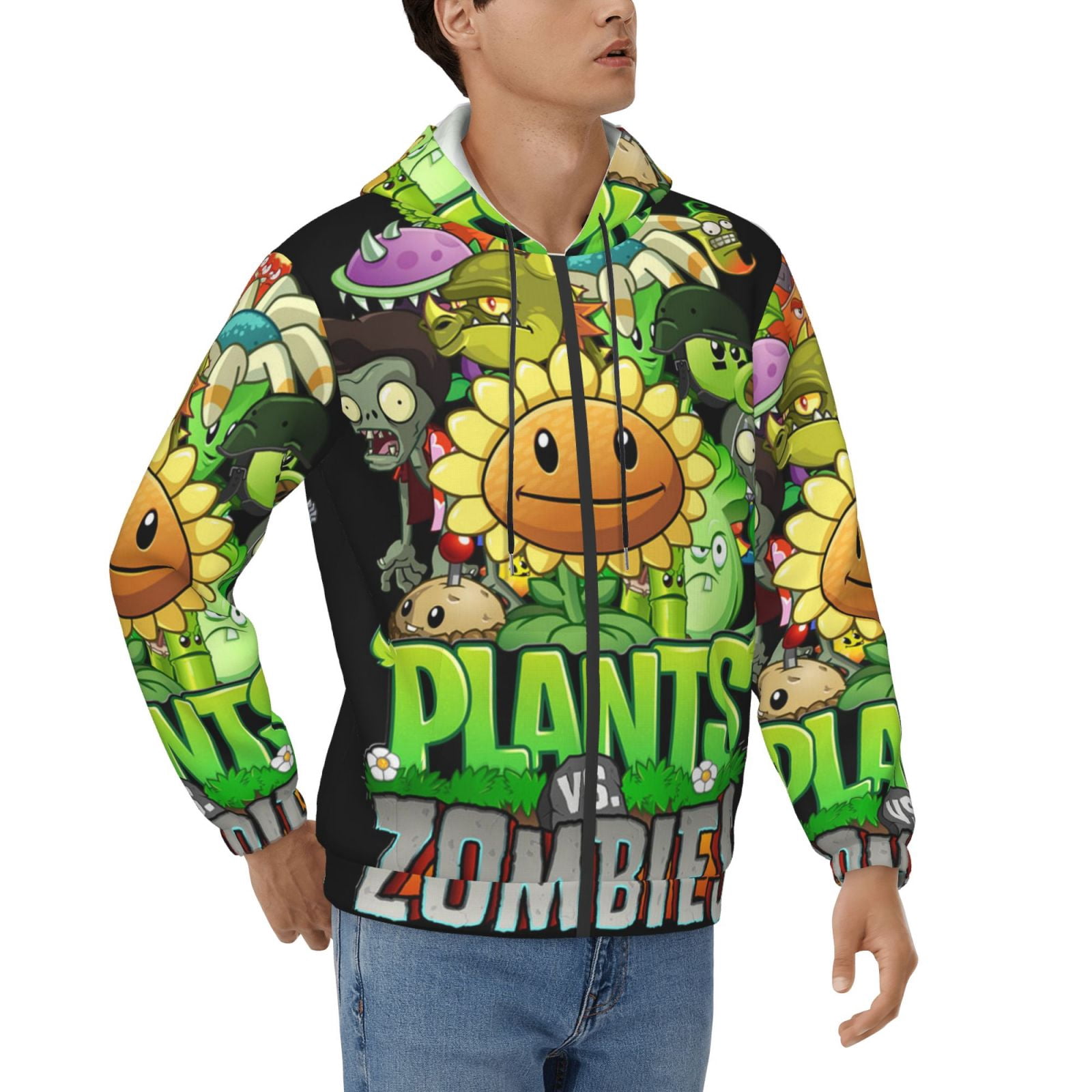 Mens Plants vs Zombi-e Zip Up Graphic Hoodie with Pockets Comfort Long ...