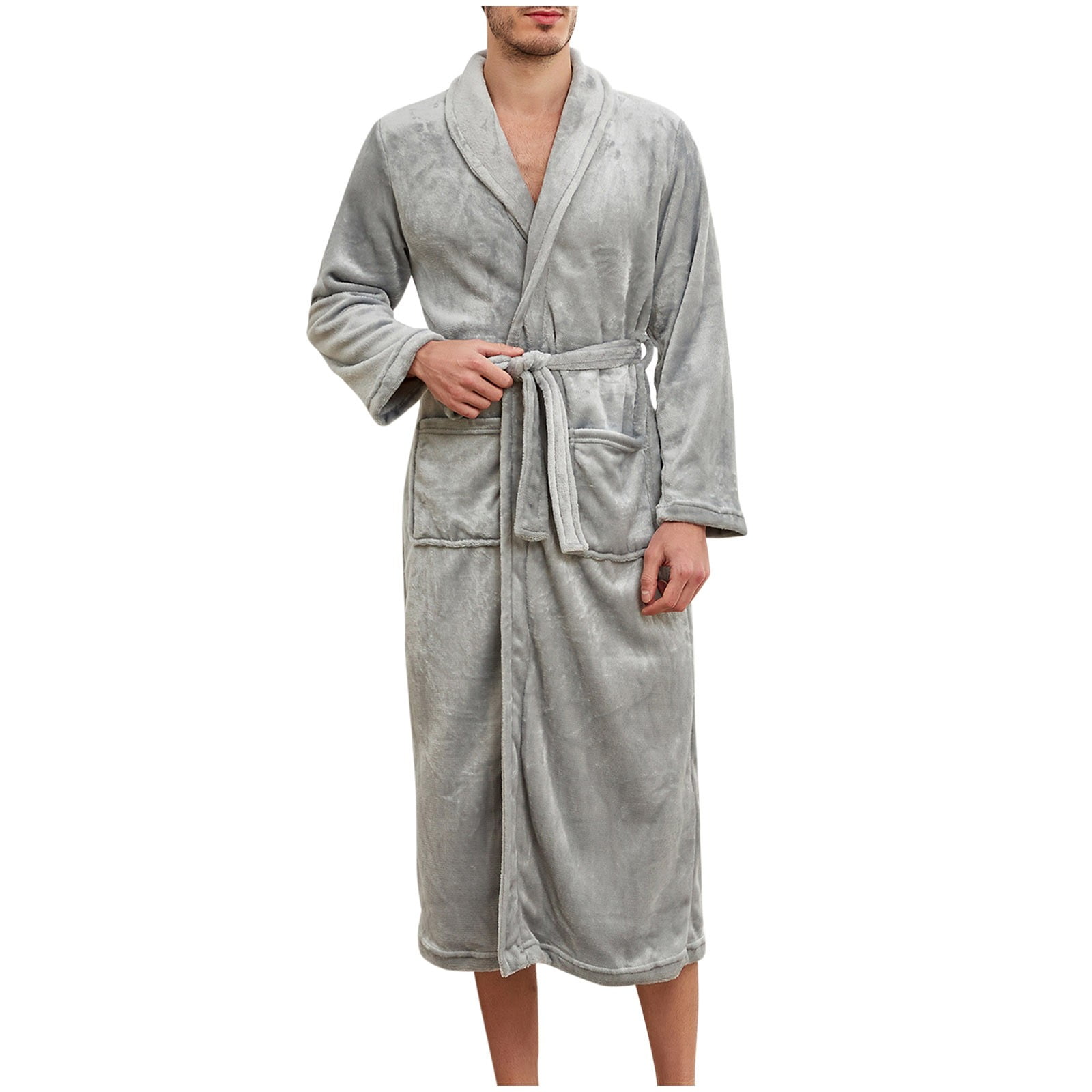 Mens' Plush Bathrobe- Soft Fleece Spa Bath Robe with 2 External Pockets ...