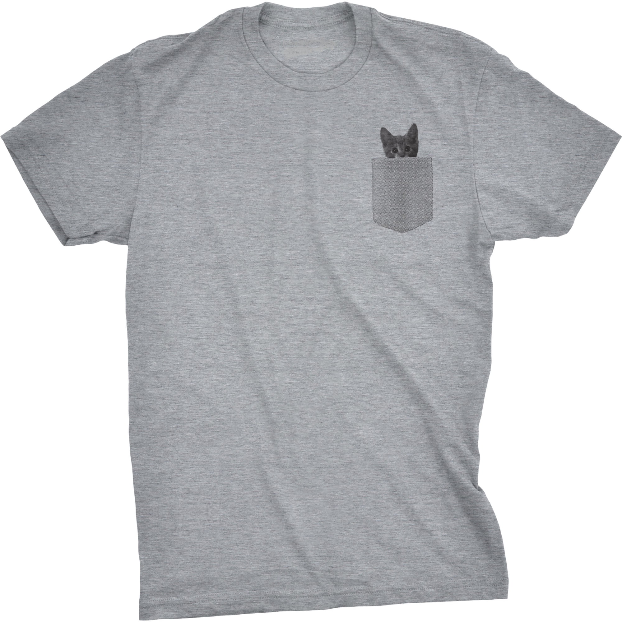 Mens Pocket Cat T Shirt Funny Printed Peeking Pet Kitten Animal Tee for ...