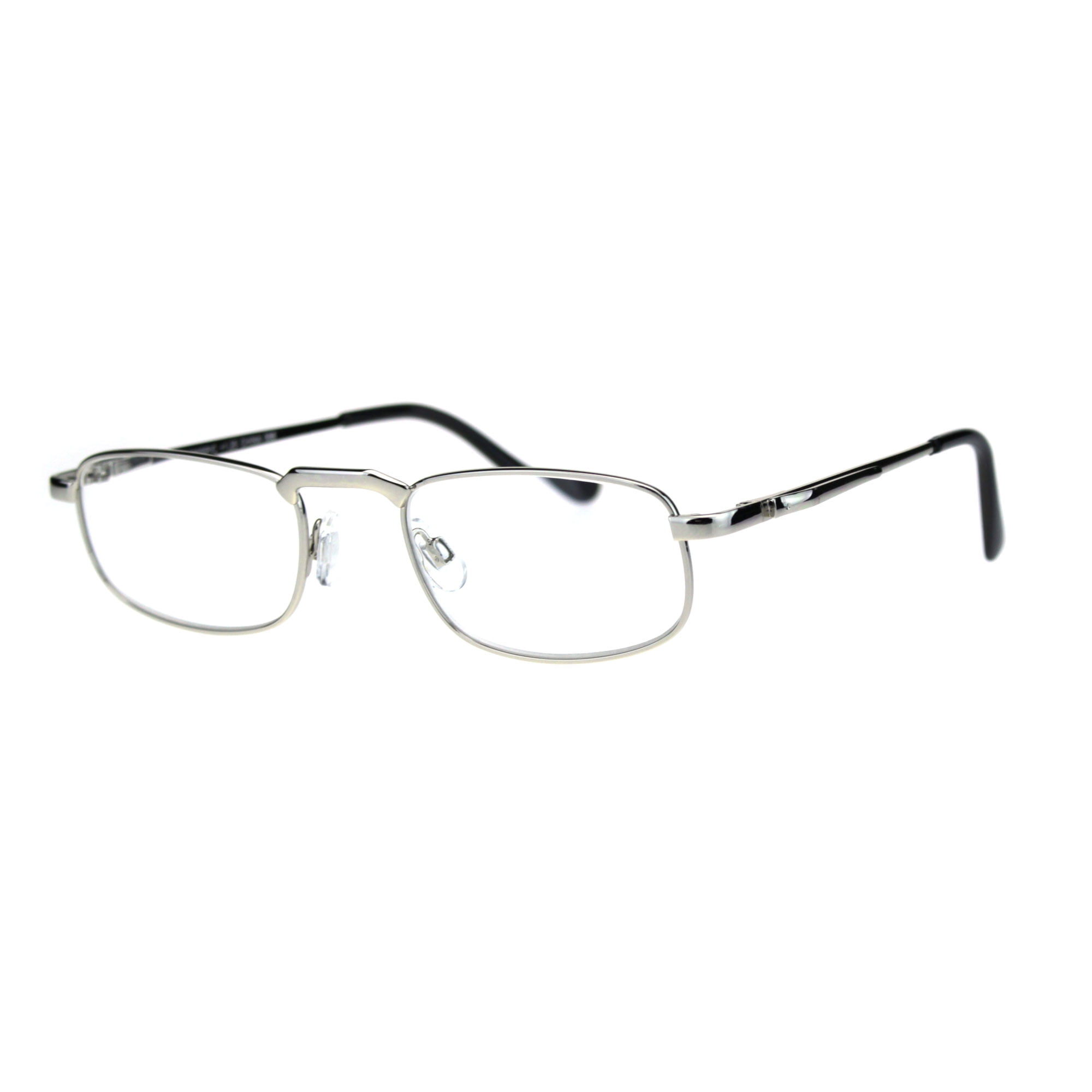 Mens Pocket Clip Arm Spring Hinge Rectangular Metal Rim Reading Glasses ...
