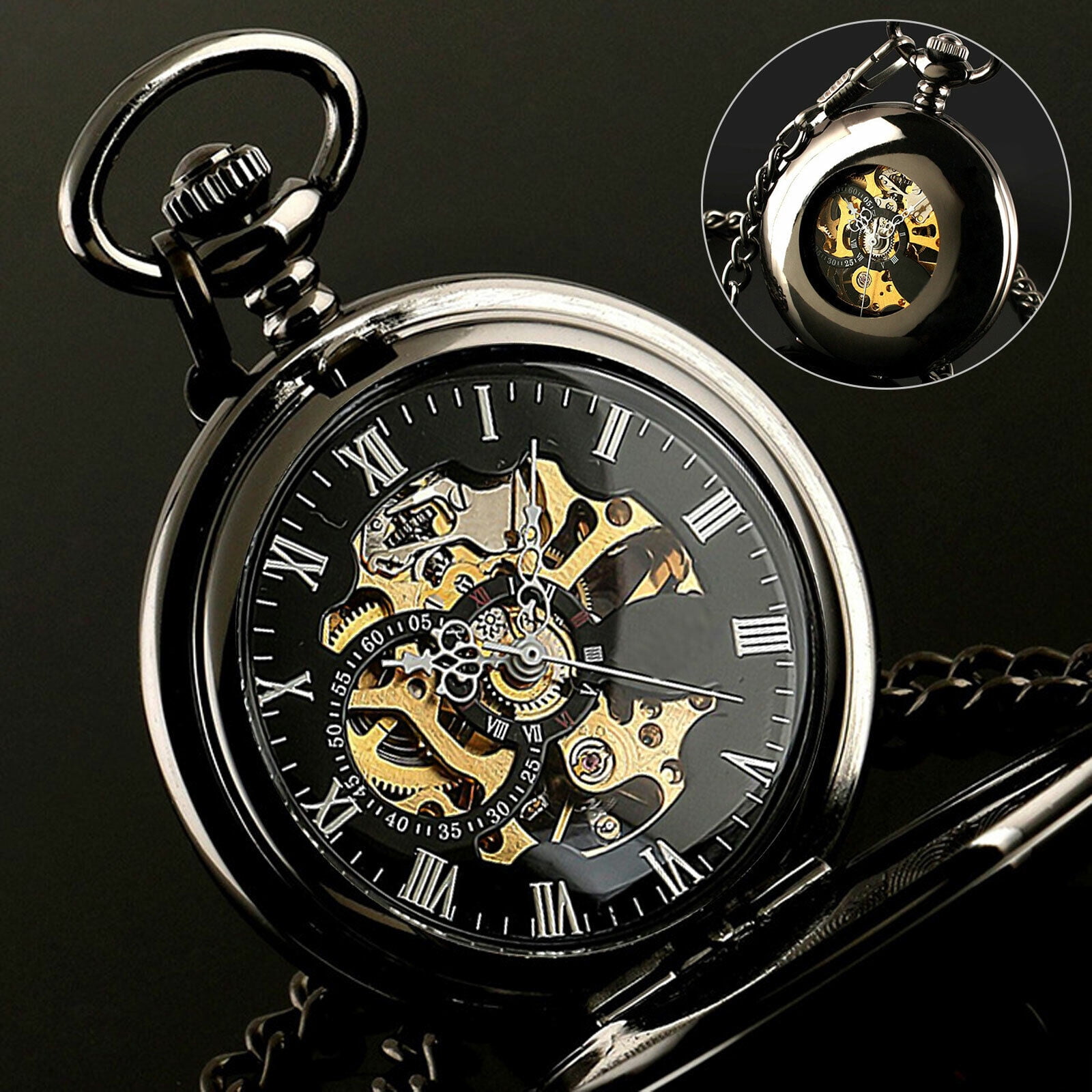 Pocket Watch Black Skeleton