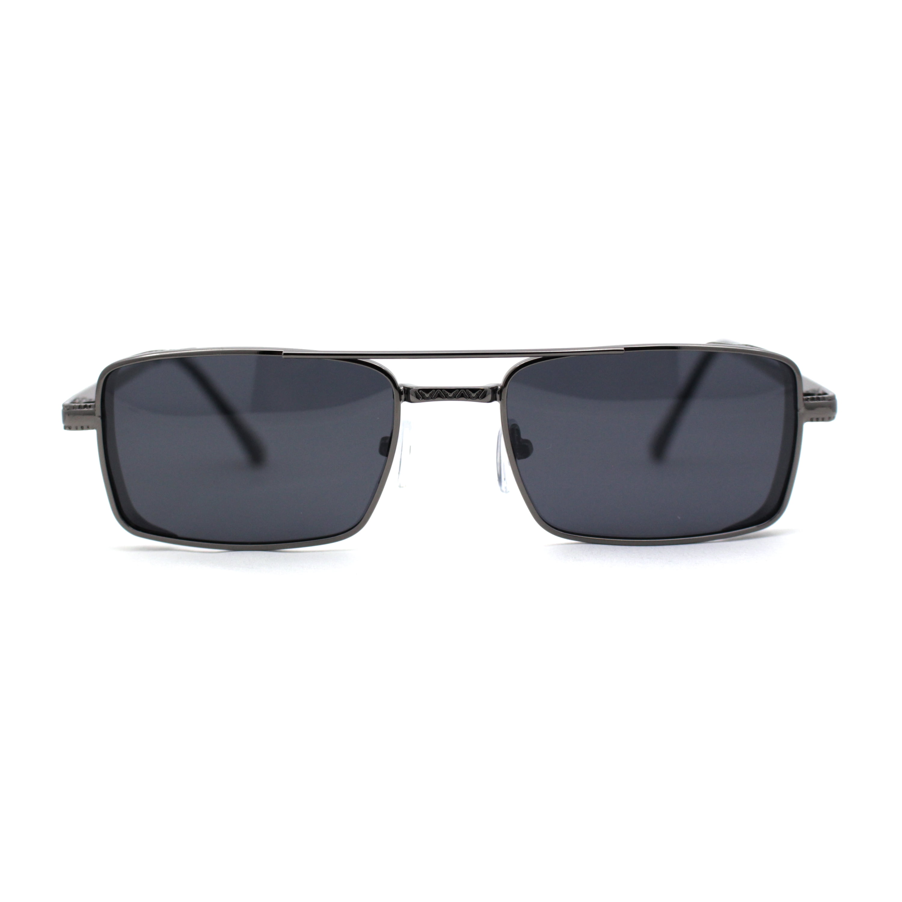 Mens Polarized Narrow Rectangular Victorian Metal Rim Sunglasses