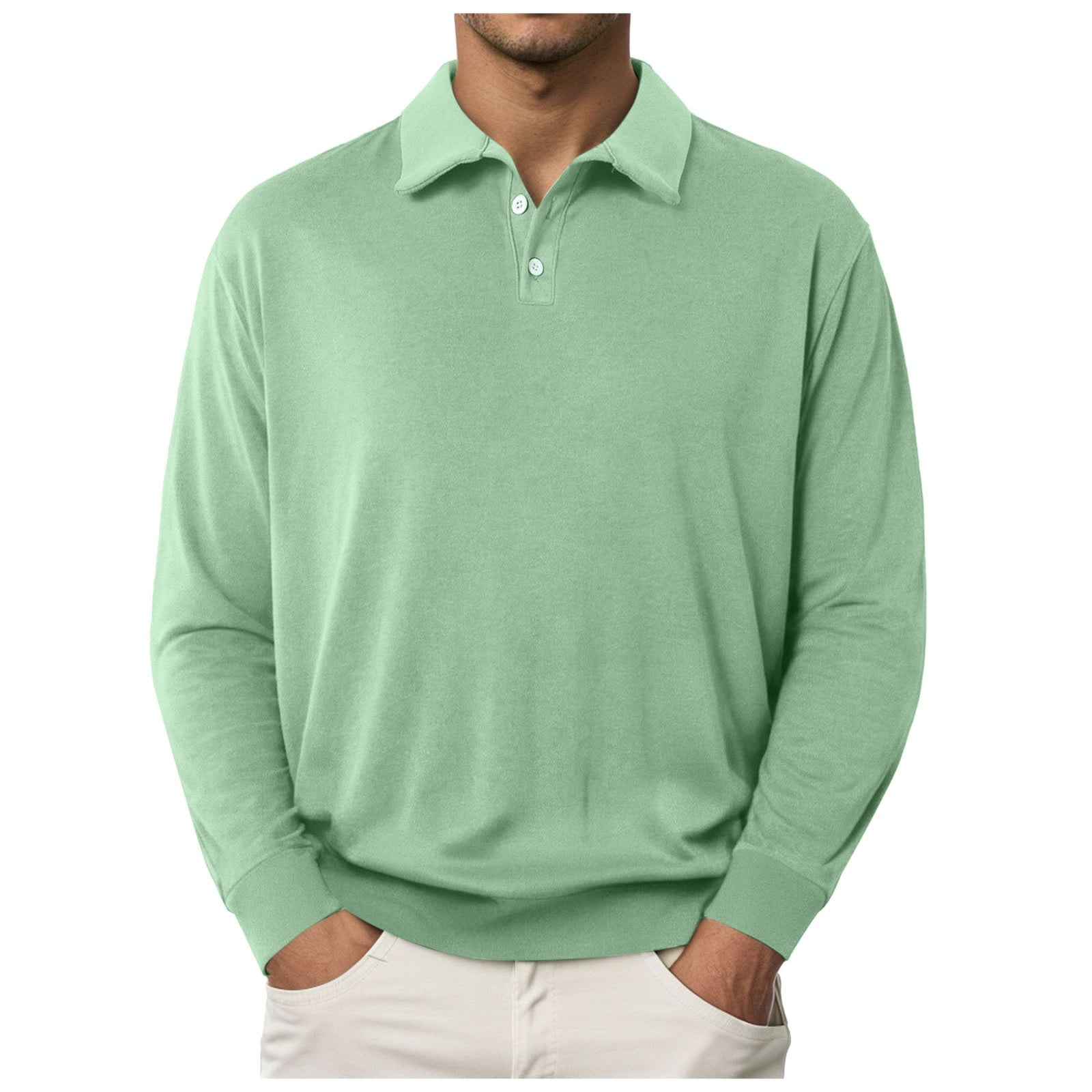 Mens Polo Shirts Casual Long Sleeve Button Classic Cotton Shirt Fashion ...