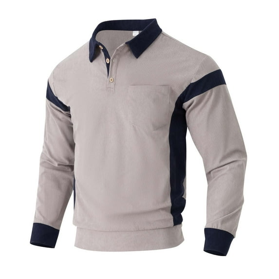 Mens Polo Shirts Fall Winter Casual Textured Corduroy Contrast Color ...
