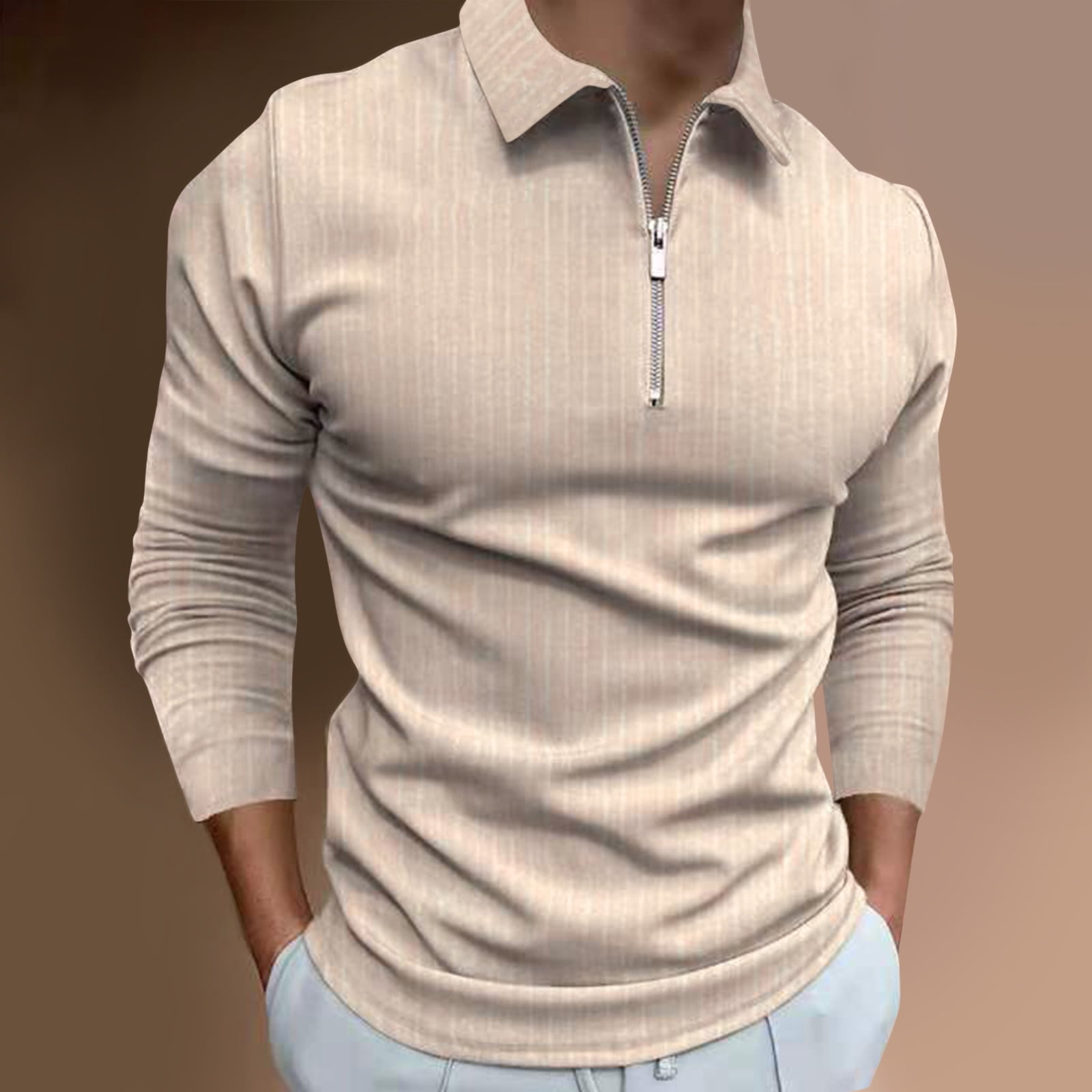 Mens Polo Shirts Men's Casual Zipper Top Shirt Turn Down Collar Blouse ...