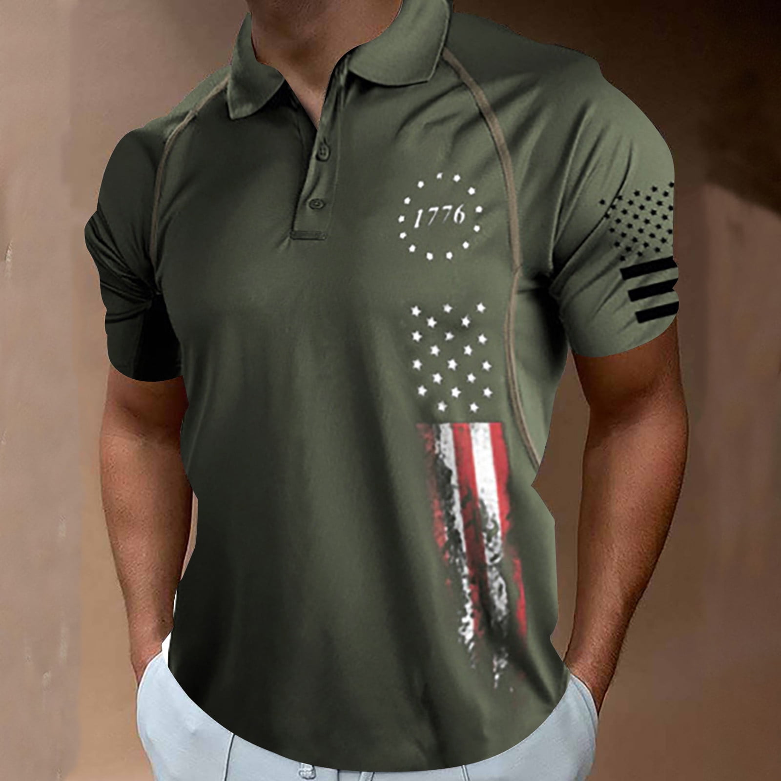 Mens Polo Shirts Mens American Falg Shirts Short Sleeve Performance ...