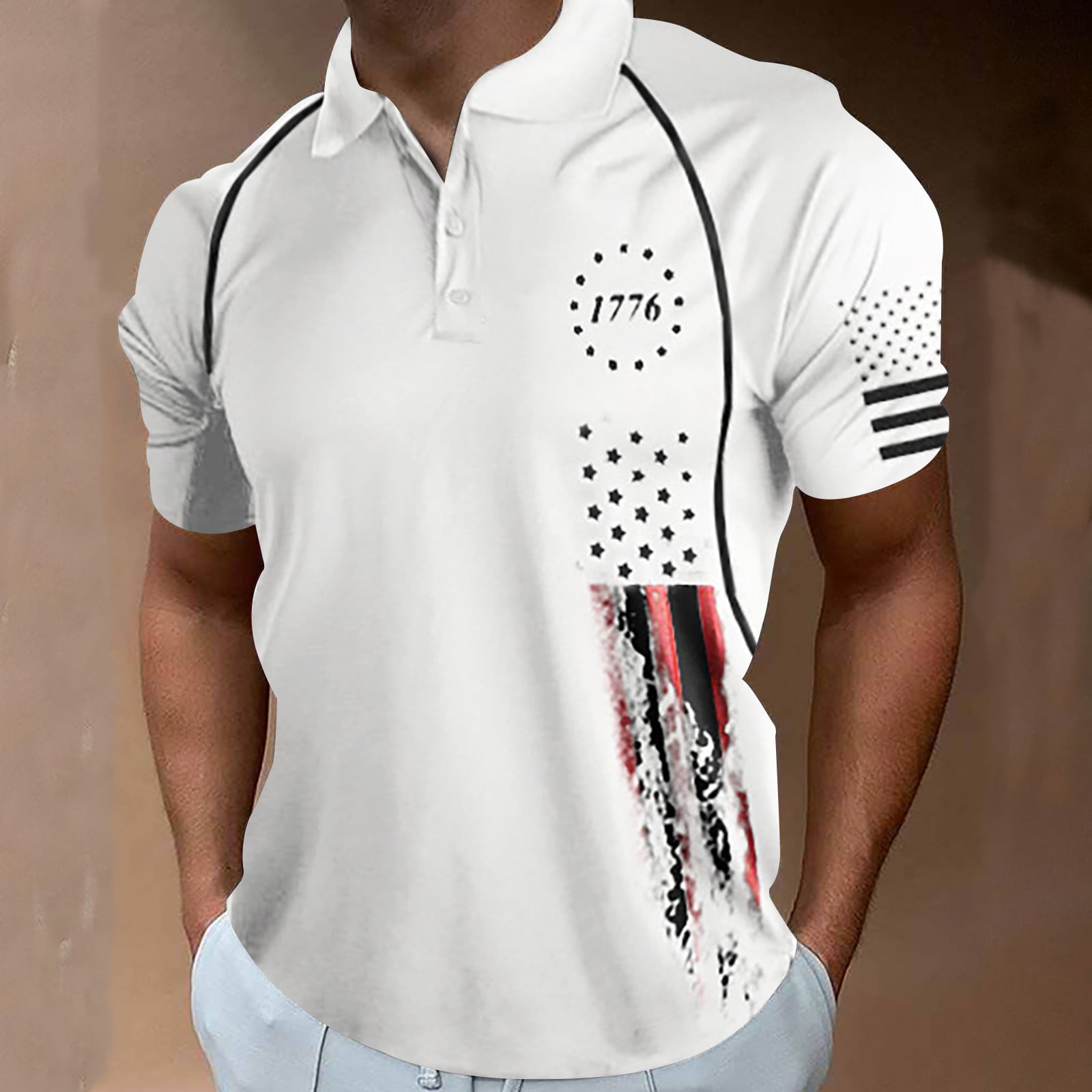 Mens Polo Shirts Mens American Falg Shirts Short Sleeve Performance ...