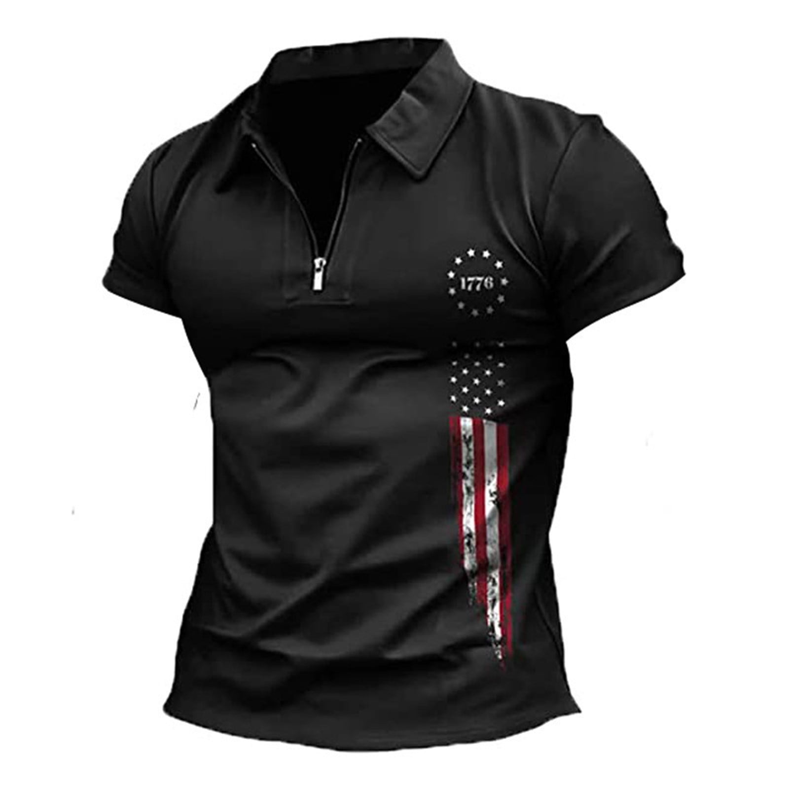Mens Polo Shirts Mens American Falg Shirts Short Sleeve Performance ...