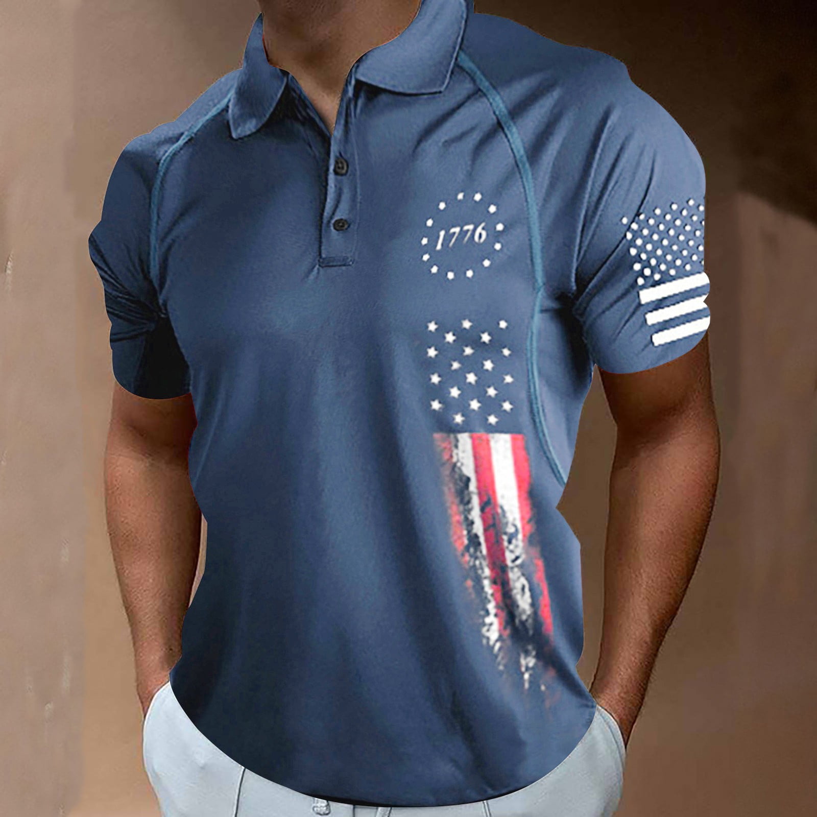 Mens Polo Shirts Mens Independence Day American Flag Shirts Short ...
