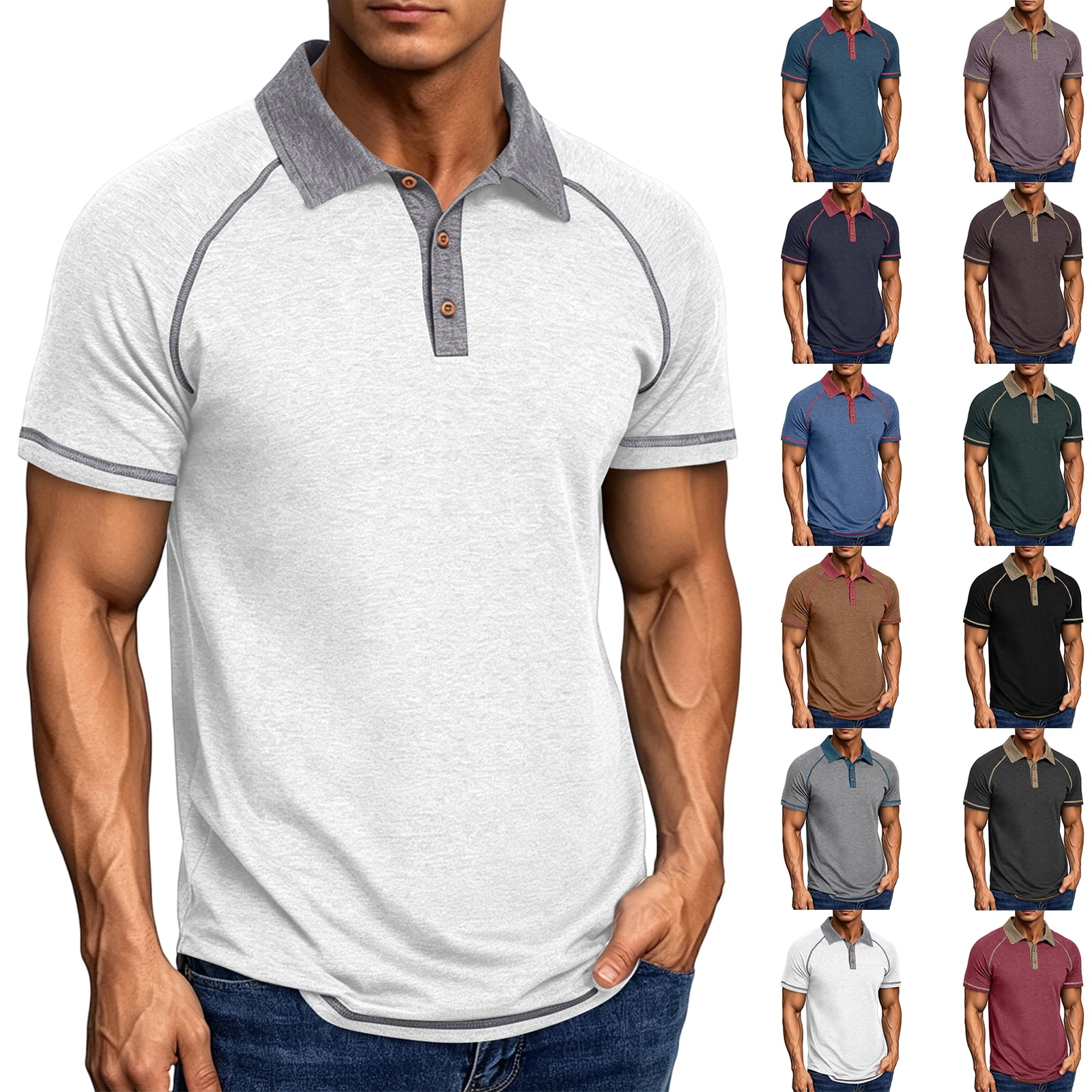 Mens Polo Shirts Short Sleeve Classic Fit Cotton Blend Polo Shirt ...