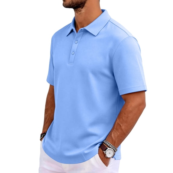 Mens Polo Shirts Short Sleeve Waffle Knit Textured Collared Shirt 2026 ...