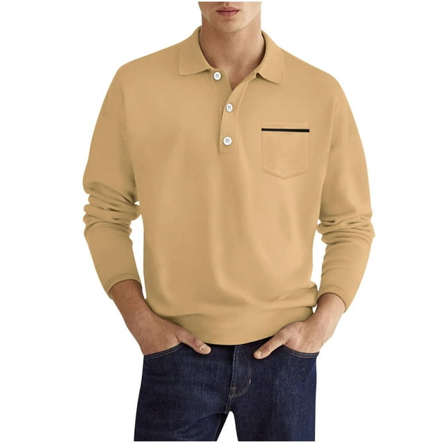 Mens Polo Shirts With Pockets Long Sleeve Button Down Shirt Business ...