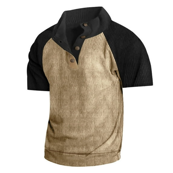 Mens Polos Shirts Corduroy Short Sleeve Raglan Sleeve Stand Collar ...