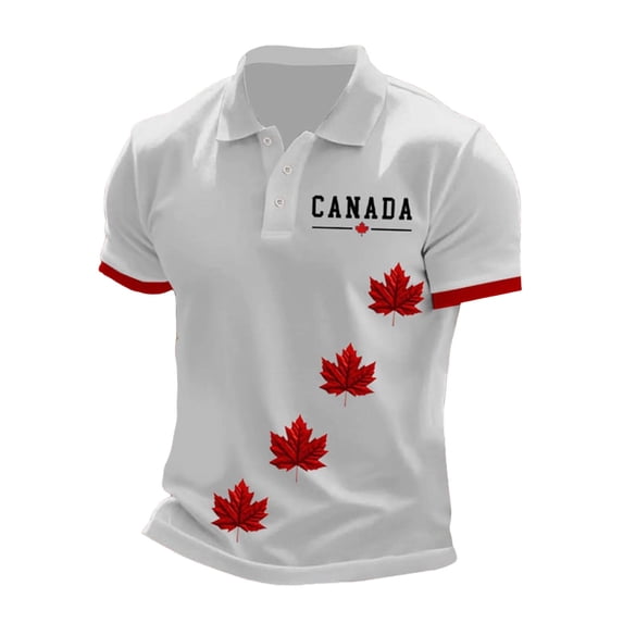 Mens Polos Shirts Maple Leaf Slim Fit Chest Pocket Canadian Print Mens ...