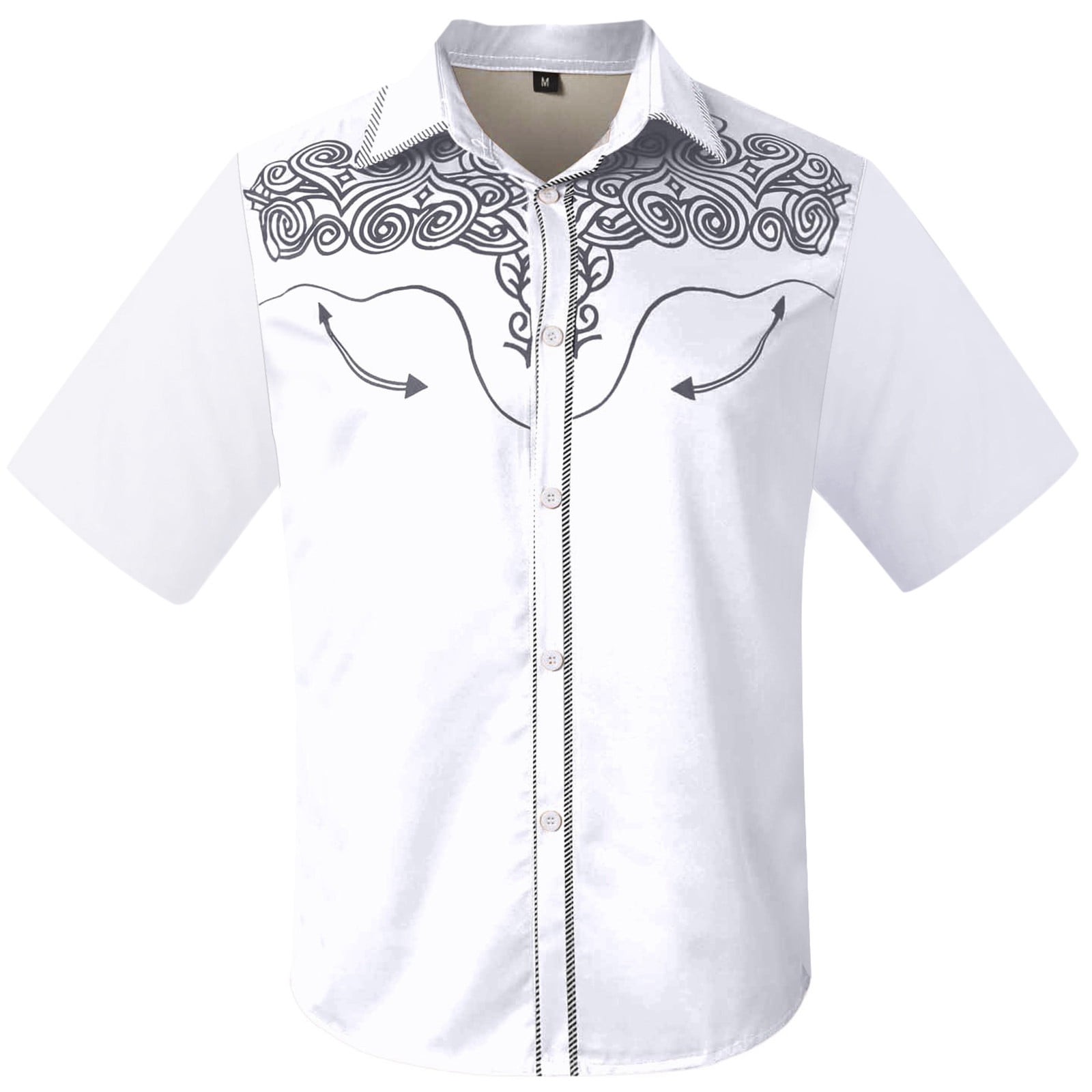 Mens Polos Western Denim 3D Printed Lapel Button Short Sleeve Floral ...