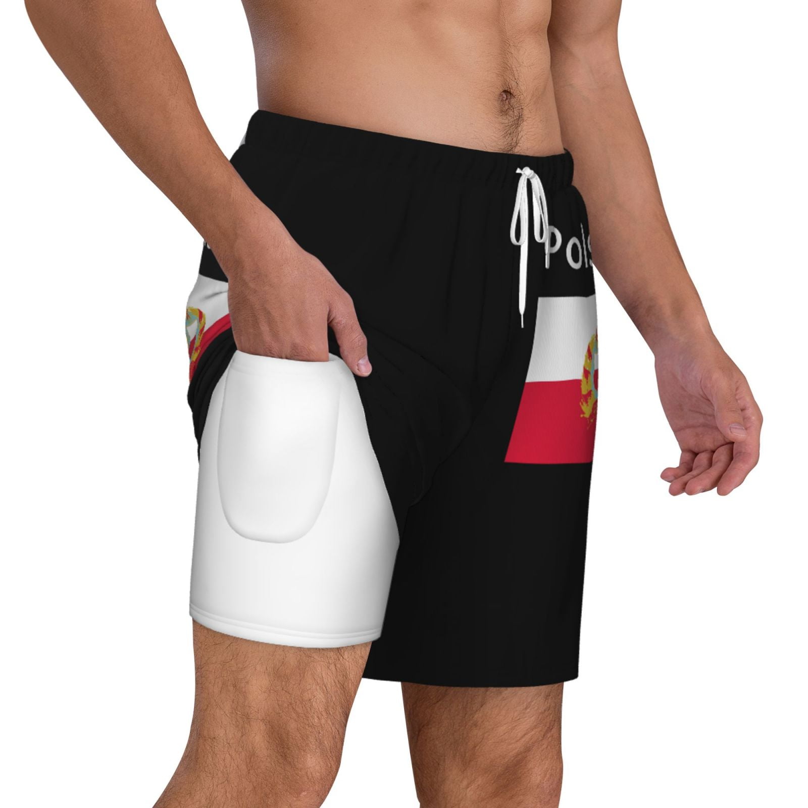 Mens Polska Polish Flag 2 in 1 Quick Dry Swim Trunks with Compression ...