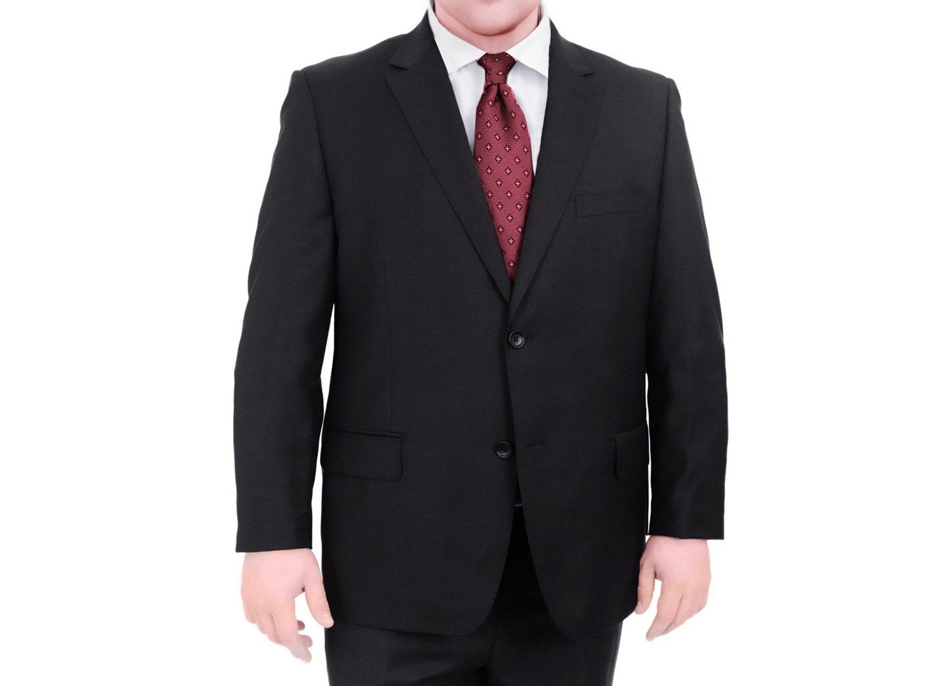 Mens Portly Fit Solid Black Two Button Wool Blazer Suit Jacket ...