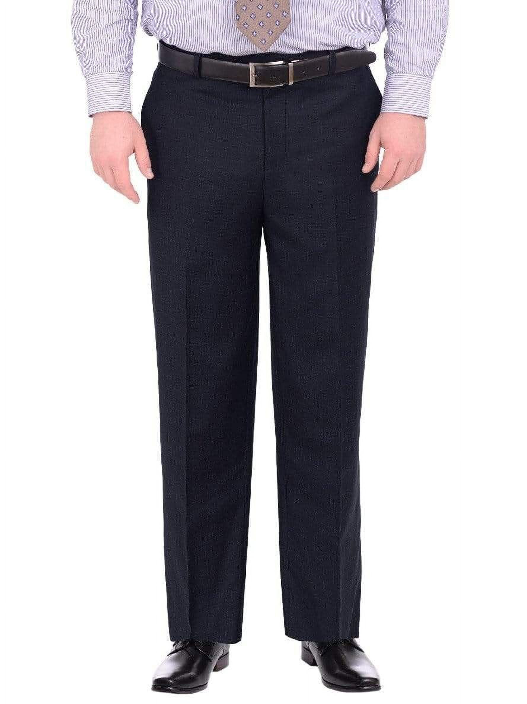 Mens Portly Fit Solid Navy Blue Flat Front Wool Dress Pants - Walmart.com
