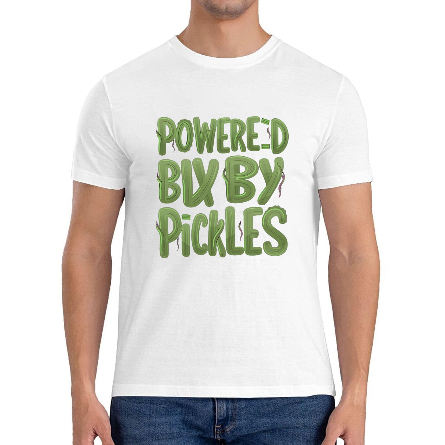 Mens Powered By Pickles Funny Pickle Funny Shirts White Medium ...