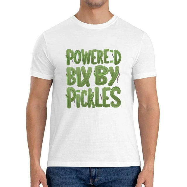 Mens Powered By Pickles Funny Pickle Funny Shirts White Medium ...