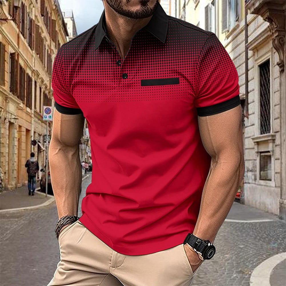 Mens Print Short Sleeve Office Business Button Collar T Shirt Muscle Tops Tee