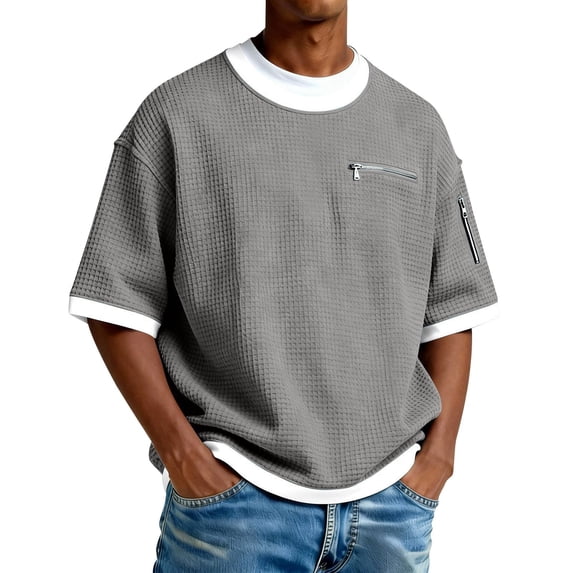 Mens Pullover Casual Contrast Panel Short Sleeve Crew Neck School ...