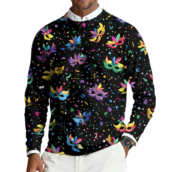Mens Pullover Shirts Long Sleeve Crewneck Mardi Gras Shirt with All ...