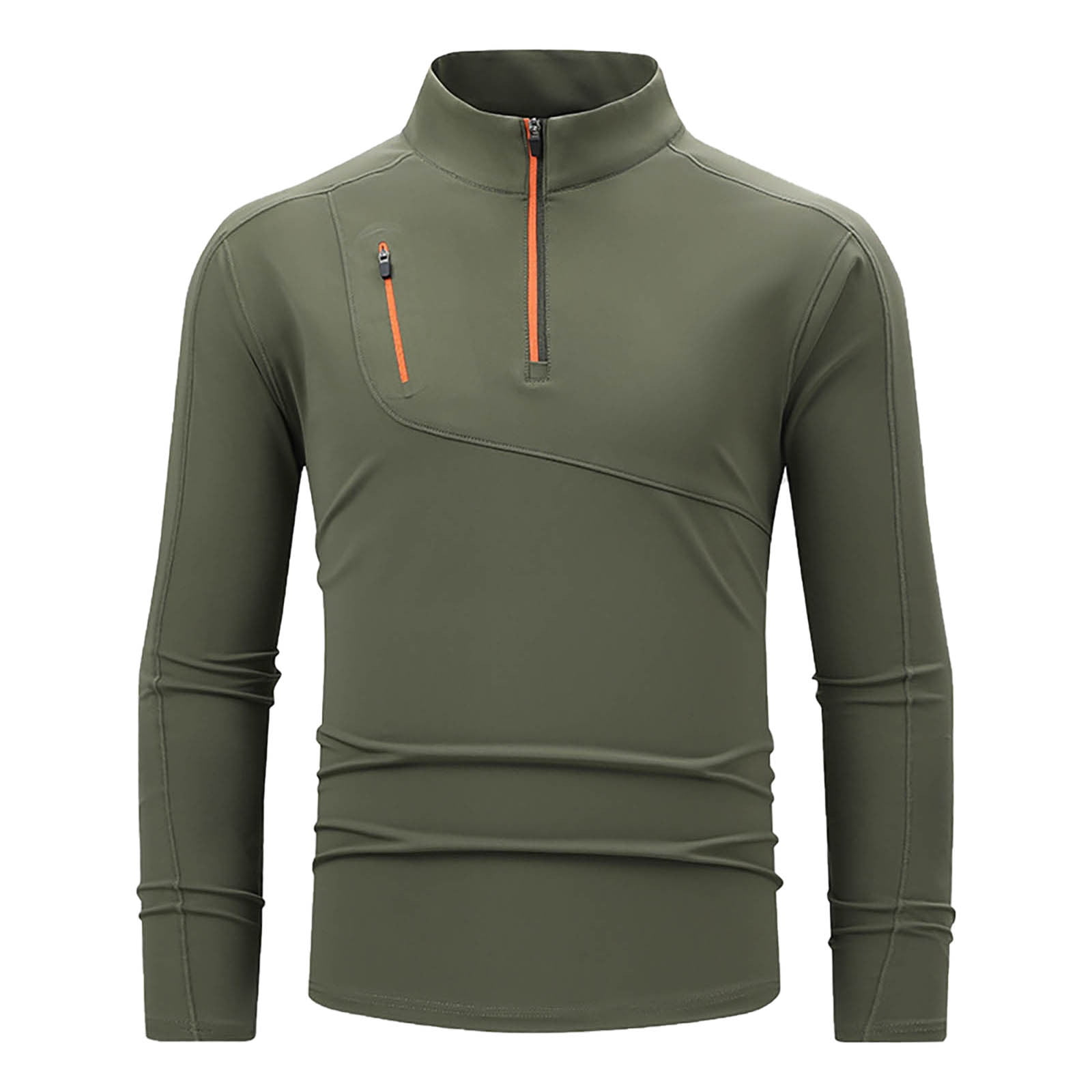 Mens Quarter Zip Athletic Pullover Solid Stand-up Long Sleeve ...