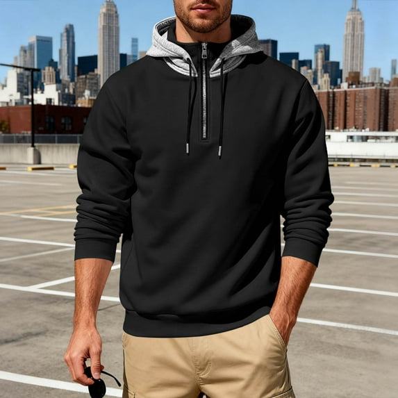 Mens Quarter Zip Pullover Hoodies Fleece Big And Tall Hooded Sweatshirt ...