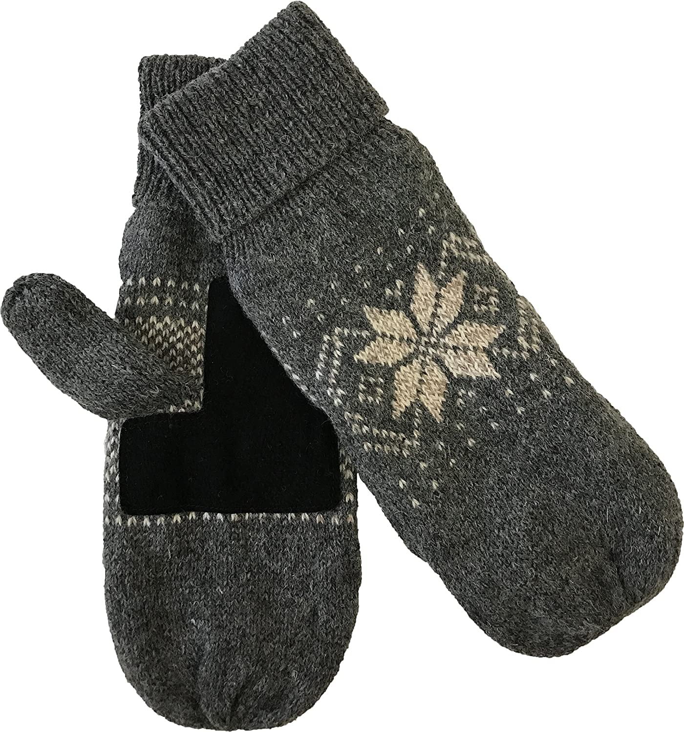 Men's Charcoal Ragg Wool Mitten with Suede Gripper Palm, Fleece Lined ...