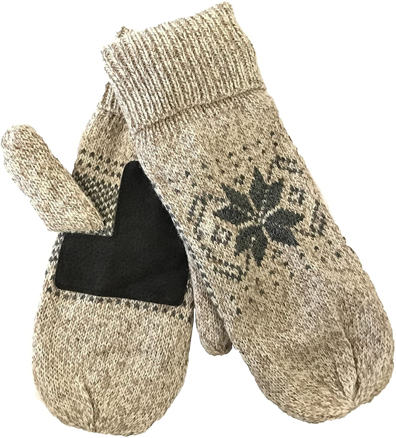 PolarWear Mens Ragg Wool Mitten, Suede Palm Grip, Fleece Lined, Thermal ...