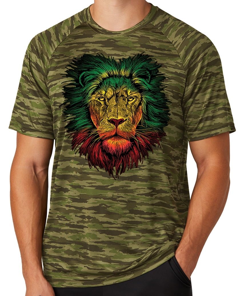 Mens Rasta Colors Lion Rastafarian Moisture-Wicking Camo Tee Shirt, XL ...