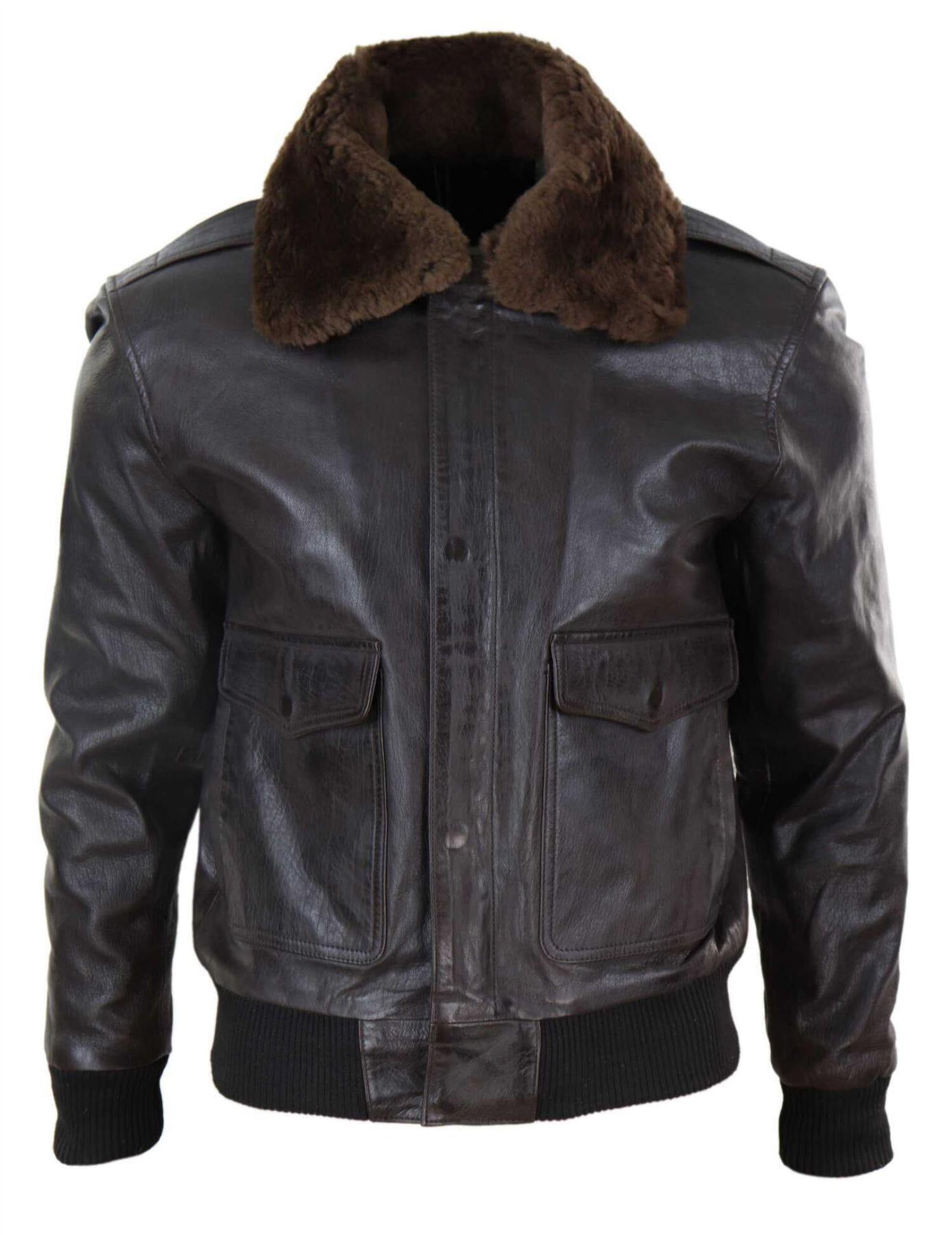 Mens Real Leather Aviator Bomber Jacket Removable Fur Collar Pilot ...