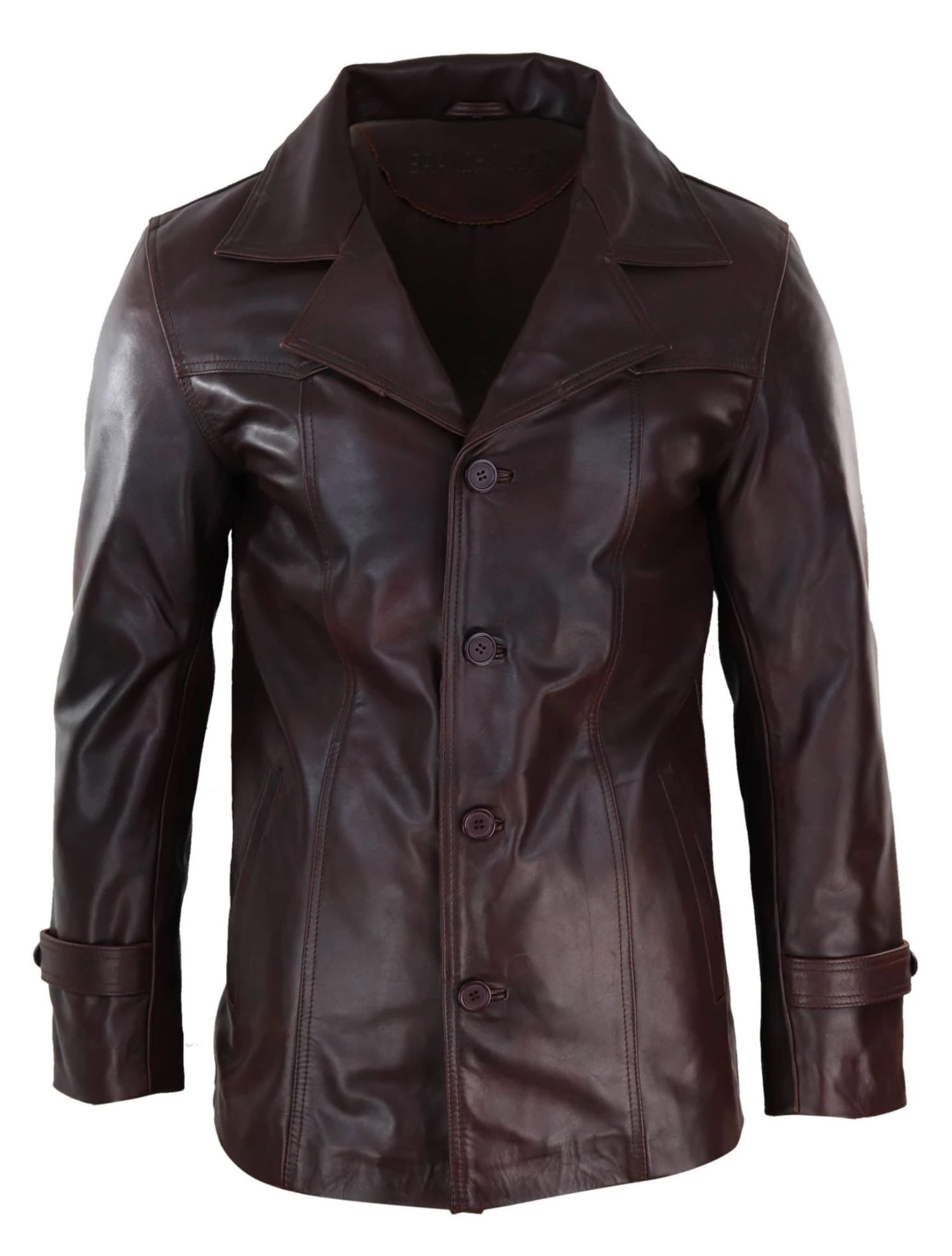 Mens Real Leather Crombie Coat Jacket Classic Wine Black Fit Smart ...